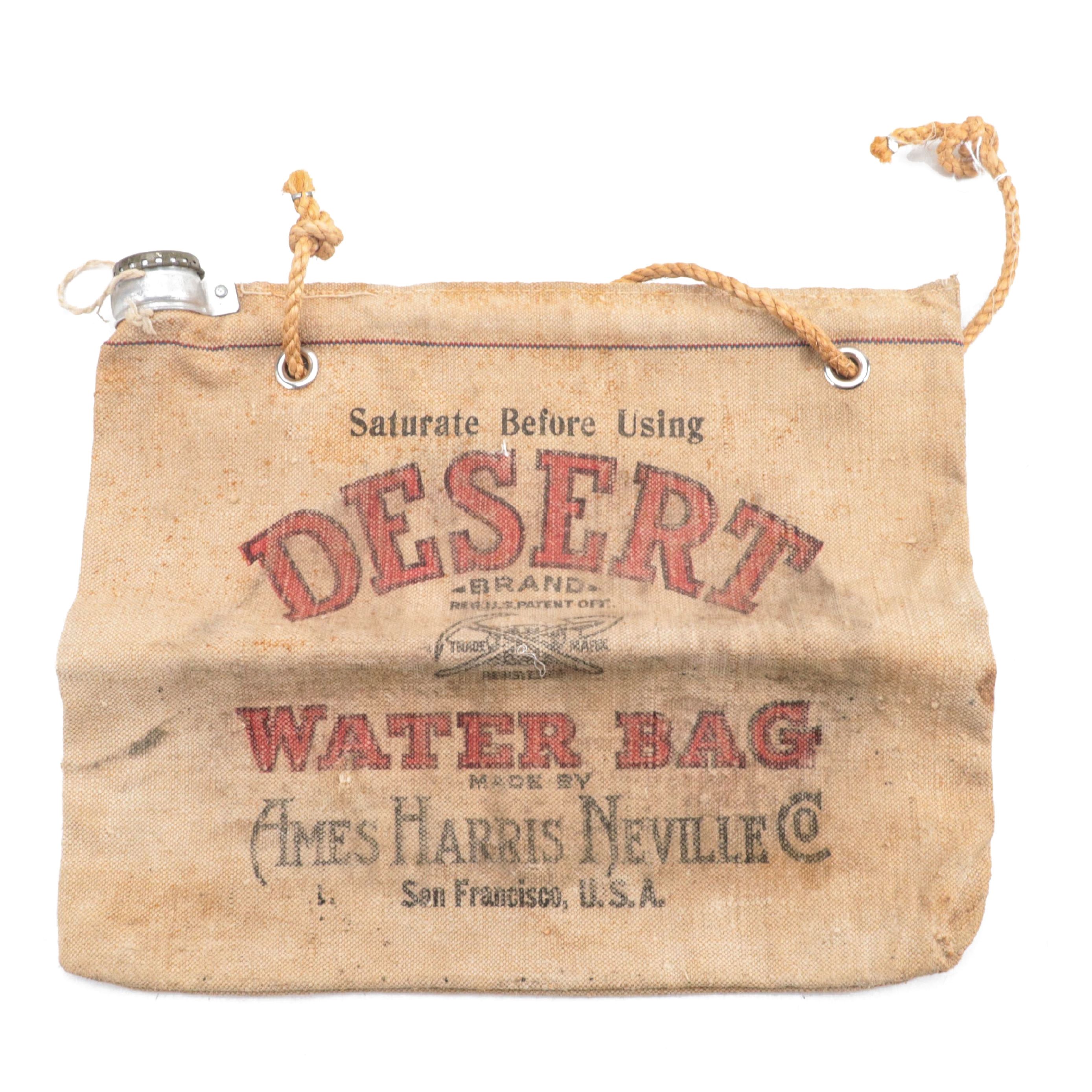Ames Harris Neville Co. Desert Canvas Water Bag, Early 20th Century | EBTH