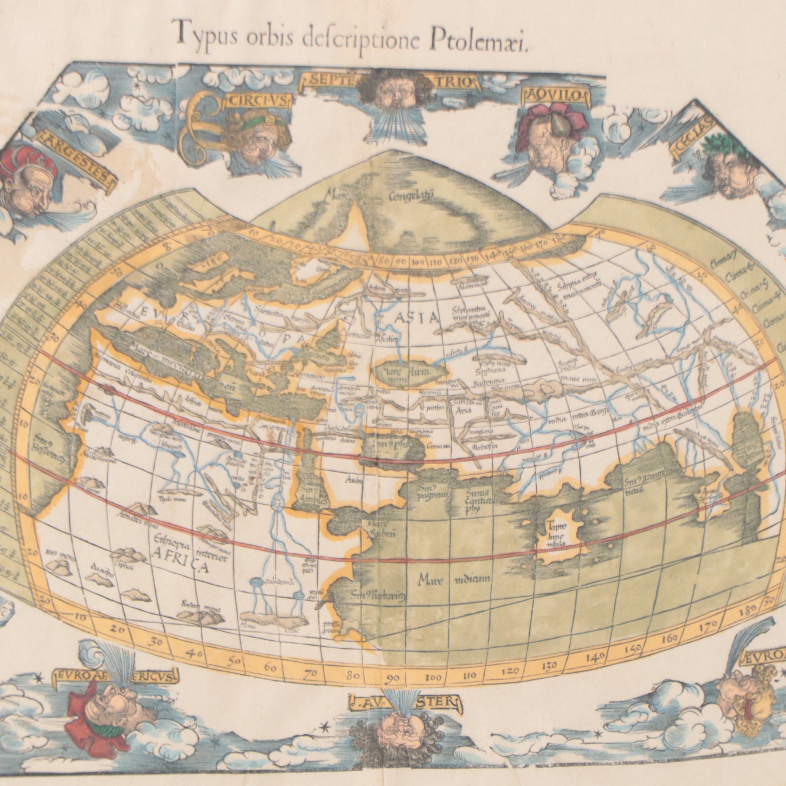 Lorenz Fries Hand-Colored Engraving World Map, Early 16th Century | EBTH