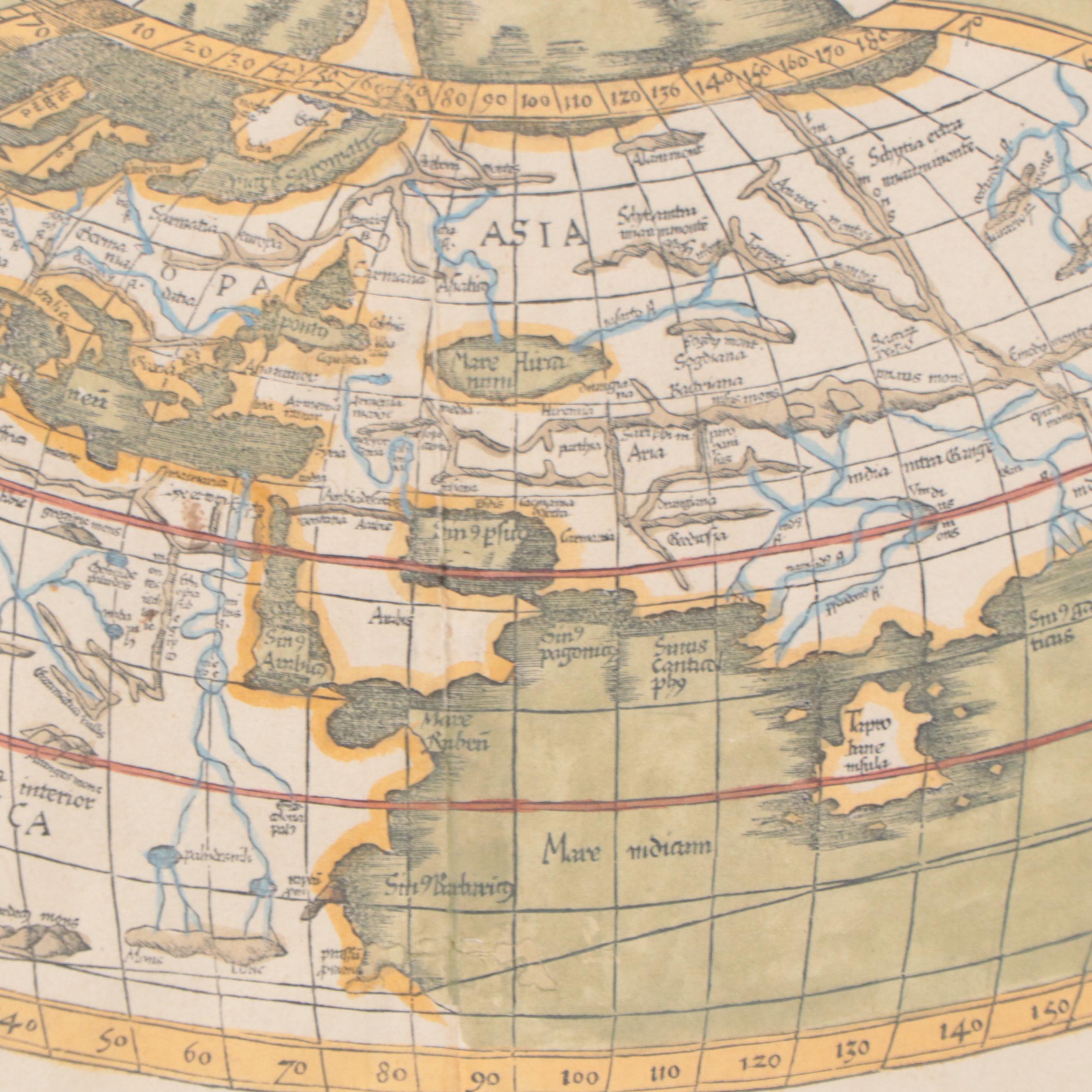 Lorenz Fries Hand-Colored Engraving World Map, Early 16th Century | EBTH