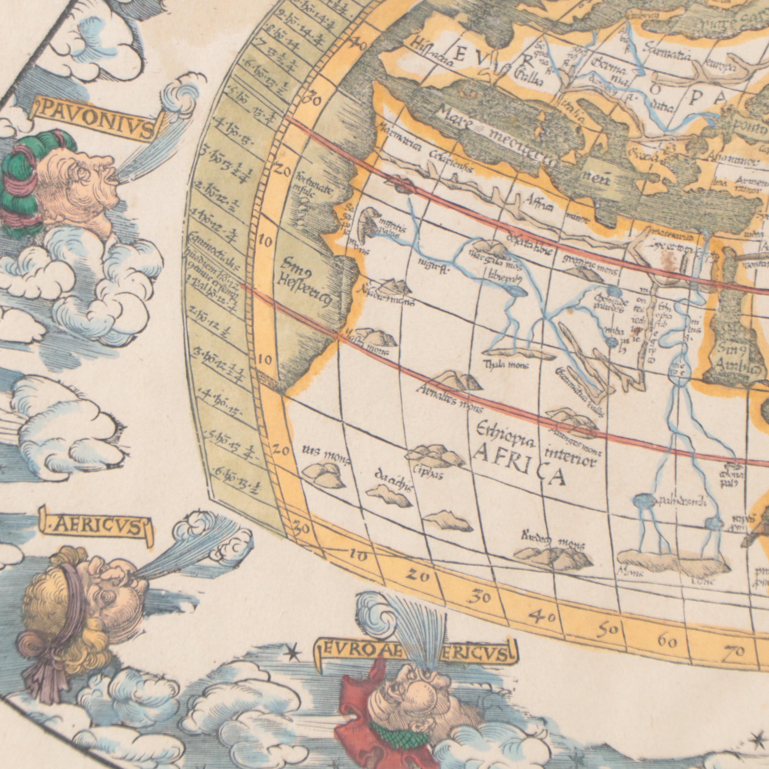 Lorenz Fries Hand-Colored Engraving World Map, Early 16th Century | EBTH