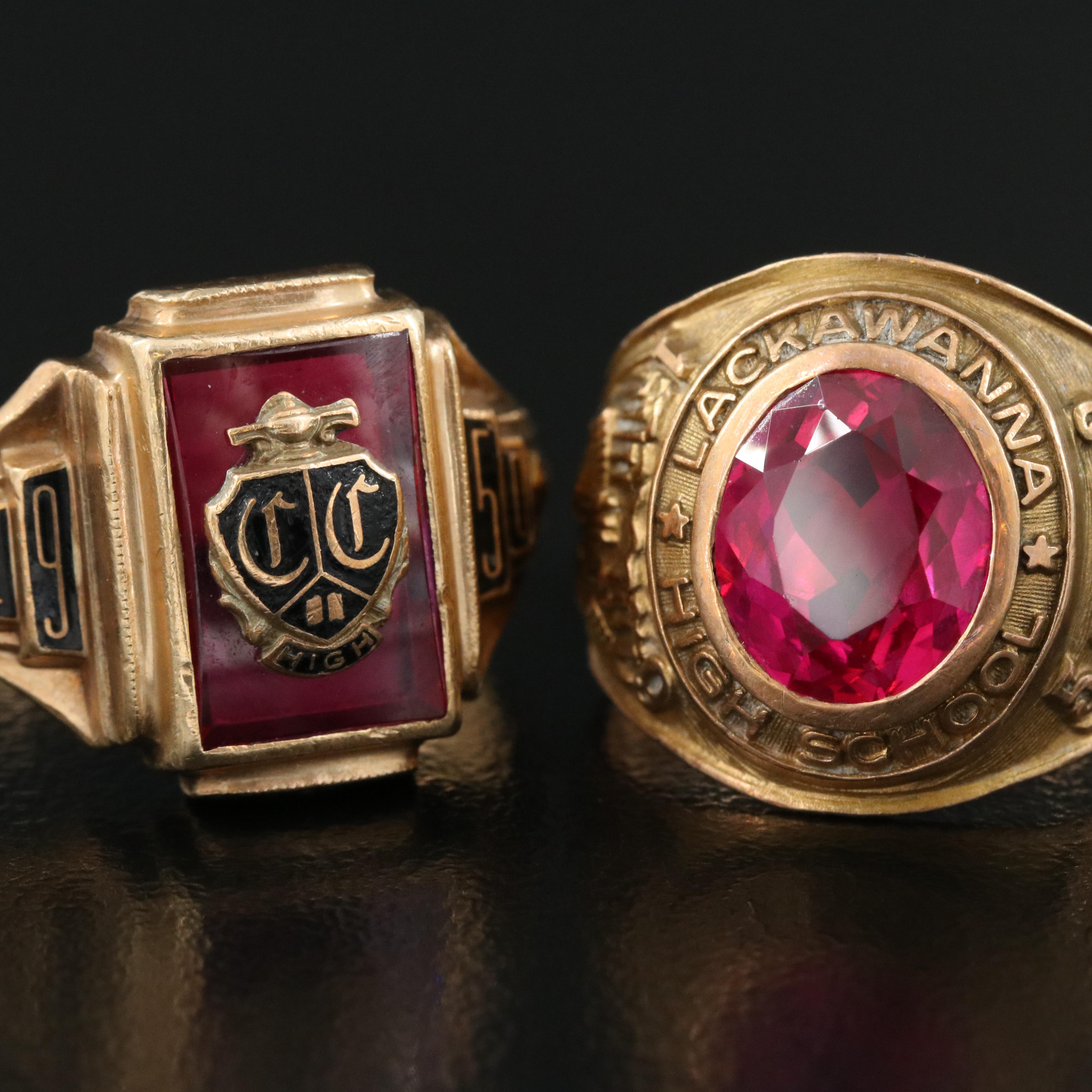 1950 and 1952 10K Ruby Class Rings | EBTH