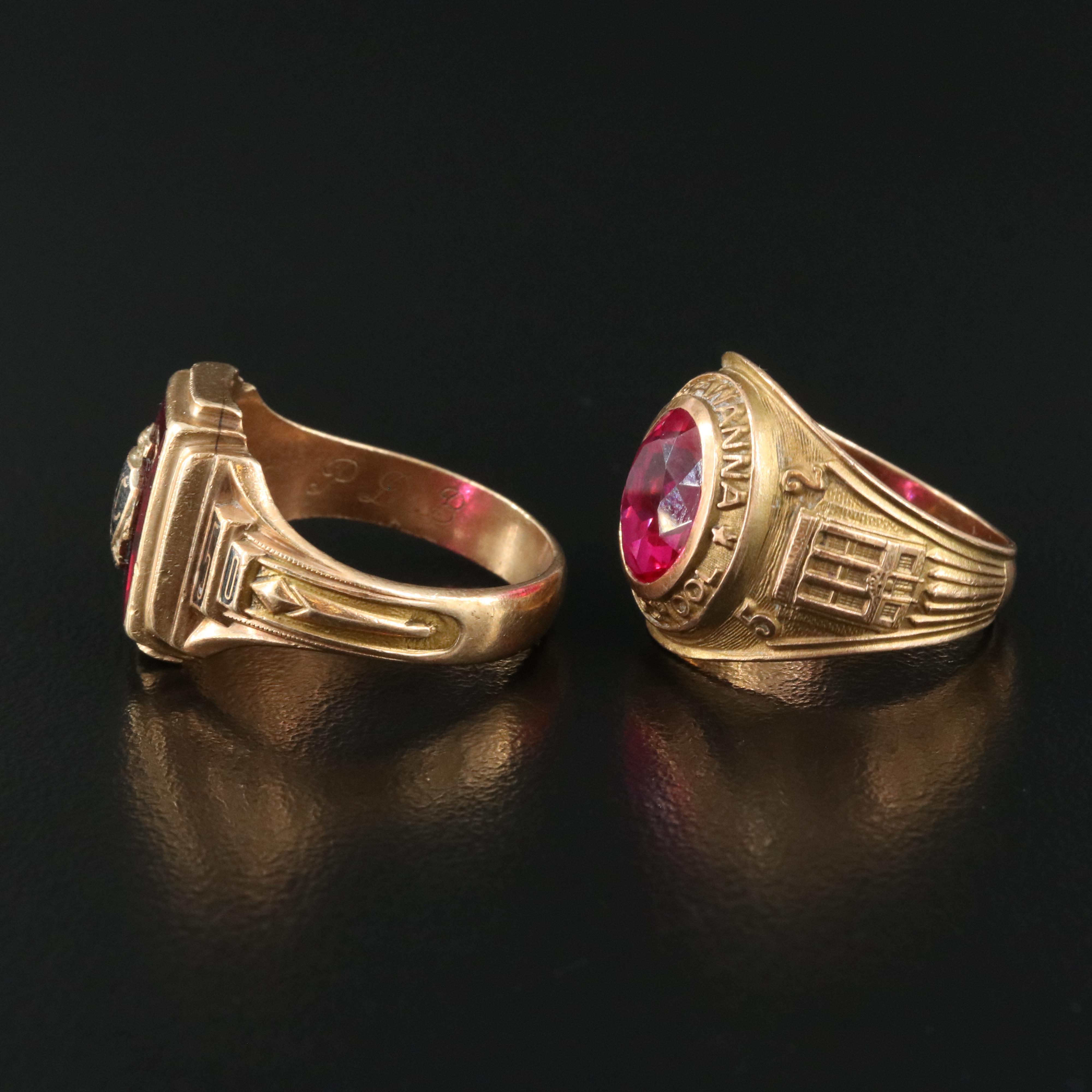 1950 and 1952 10K Ruby Class Rings | EBTH
