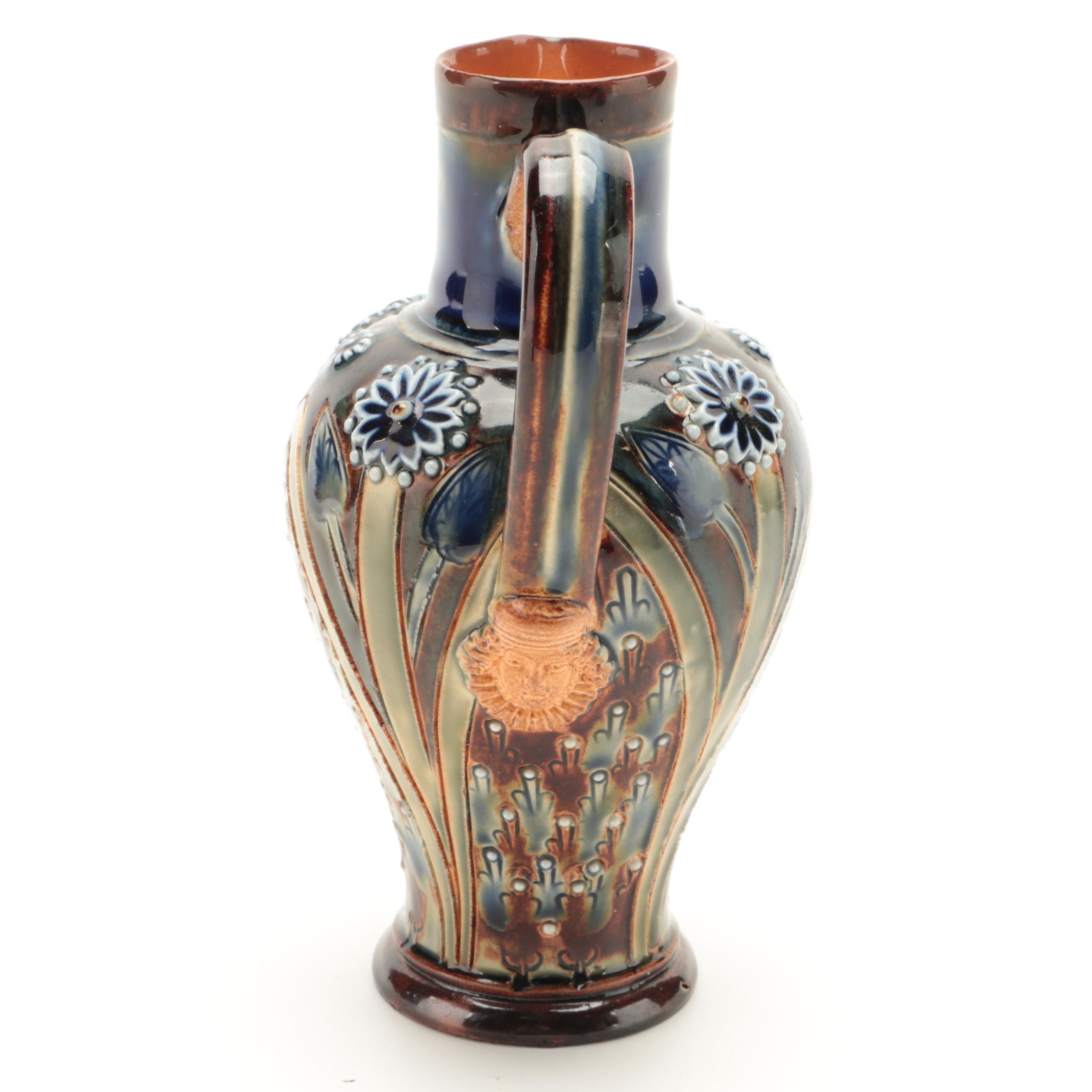 Doulton Lambeth Art Pottery Earthenware Mask Spout Ewer, 1878 | EBTH