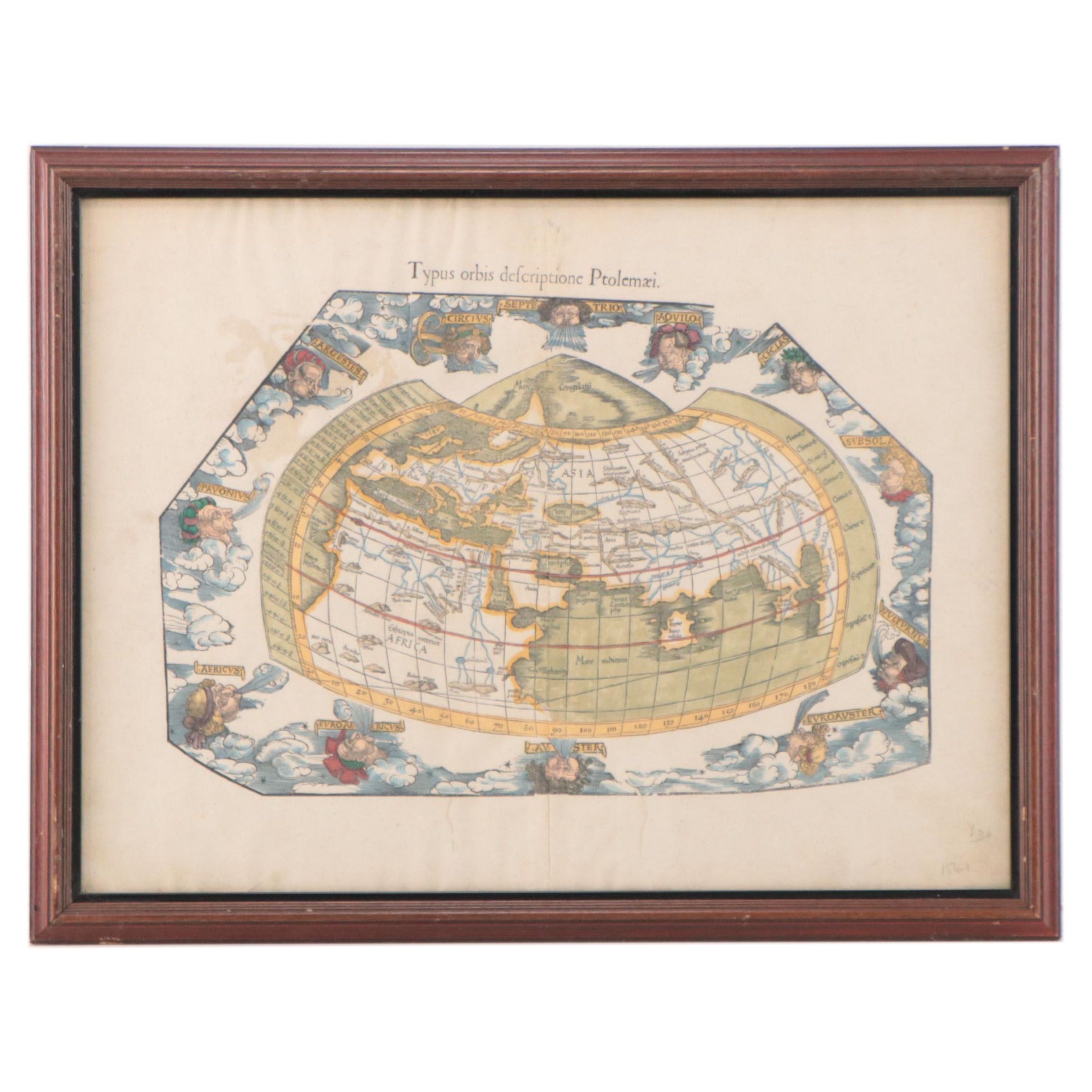 Lorenz Fries Hand-Colored Engraving World Map, Early 16th Century | EBTH