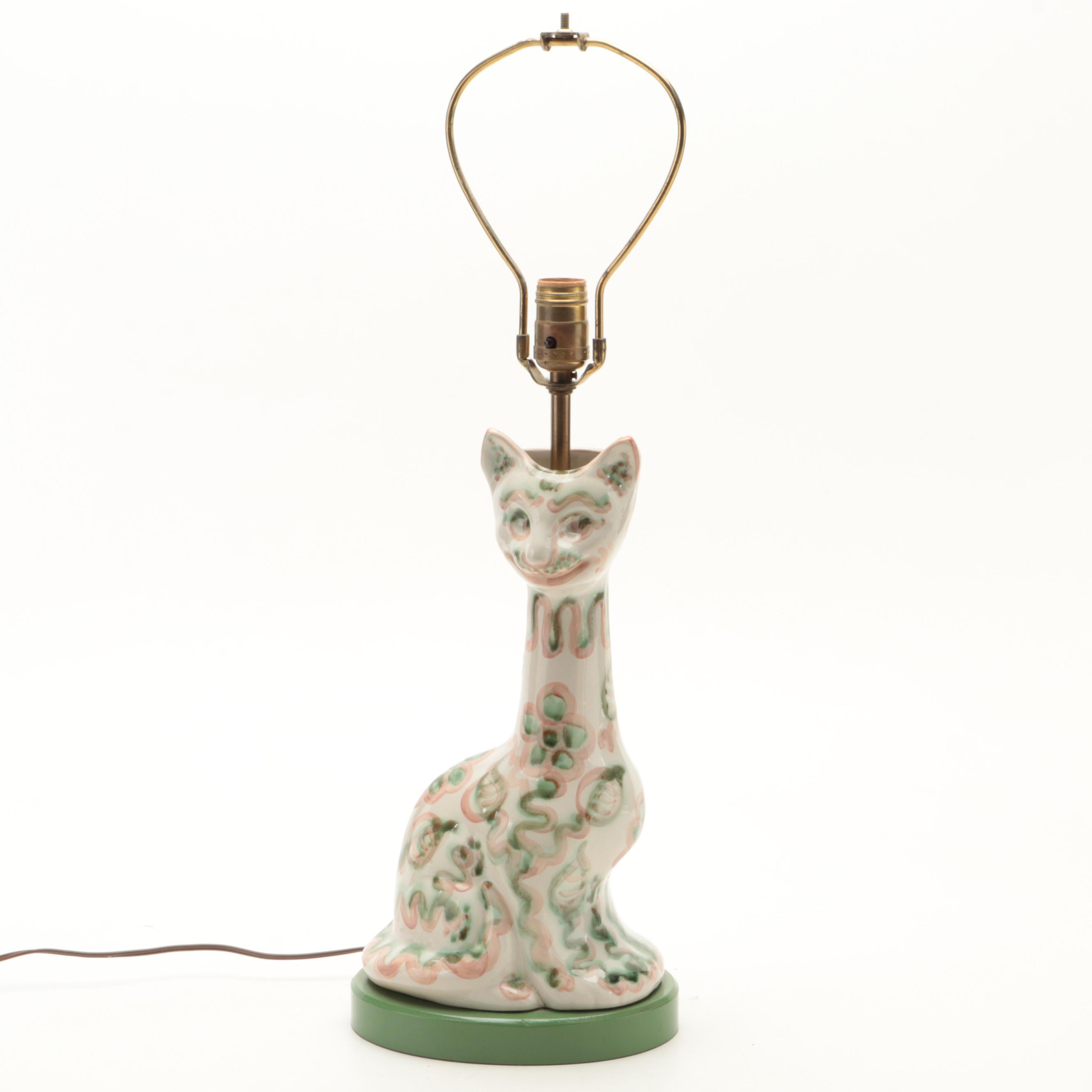 Hadley Pottery Cat Vase Table Lamp, Mid-20th Century | EBTH
