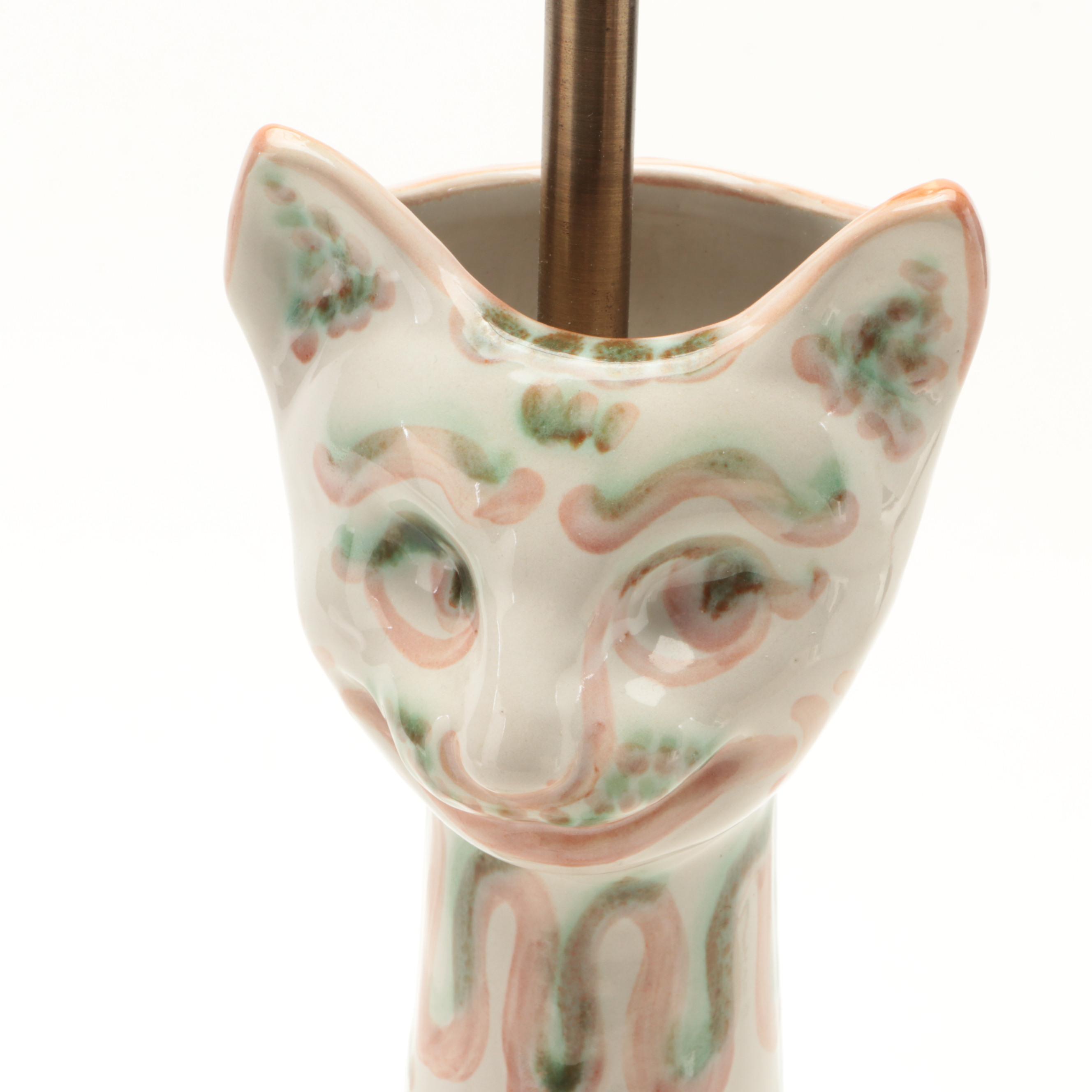 Hadley Pottery Cat Vase Table Lamp, Mid-20th Century | EBTH