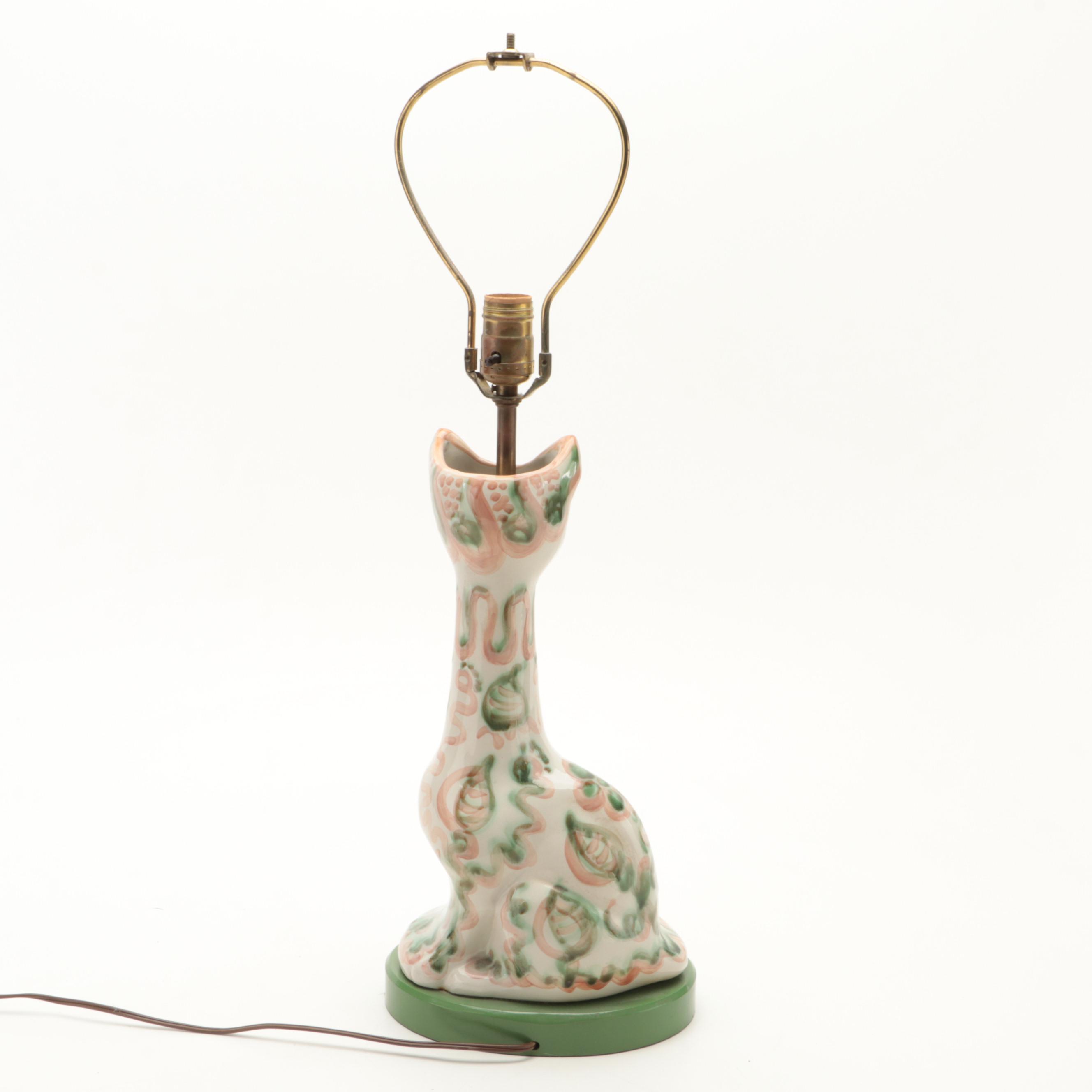 Hadley Pottery Cat Vase Table Lamp, Mid-20th Century | EBTH