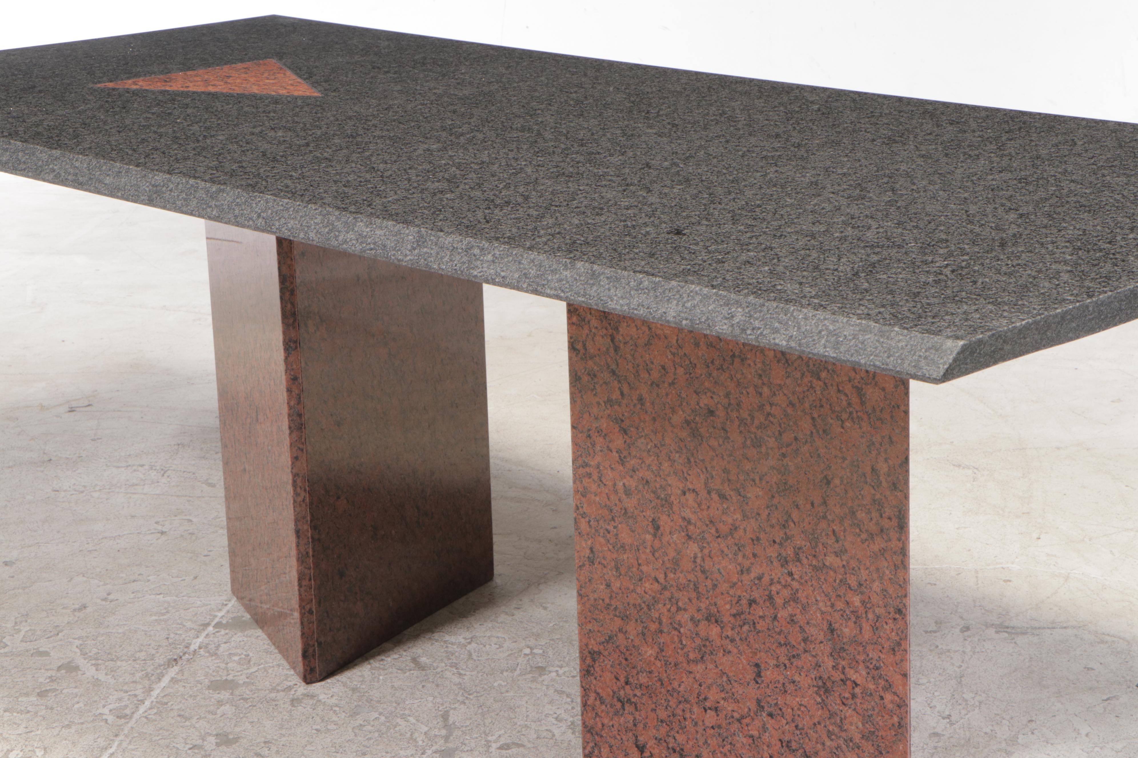 Angular Black and Red Granite Dining Table on Triangular Pedestals | EBTH