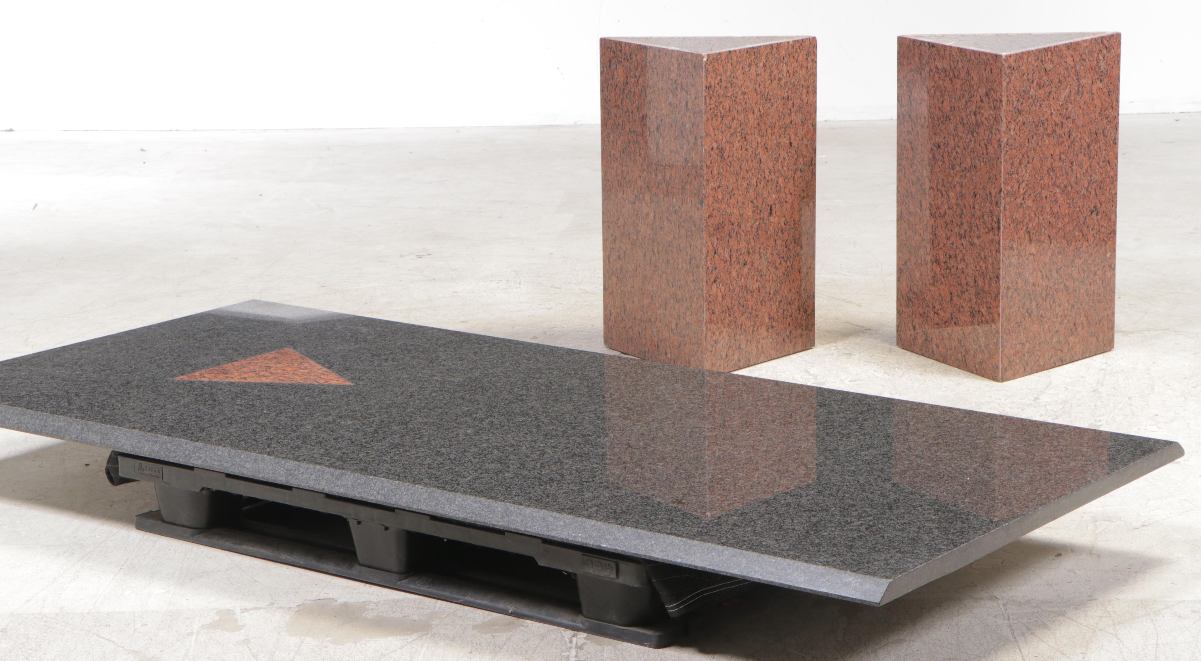 Angular Black and Red Granite Dining Table on Triangular Pedestals | EBTH