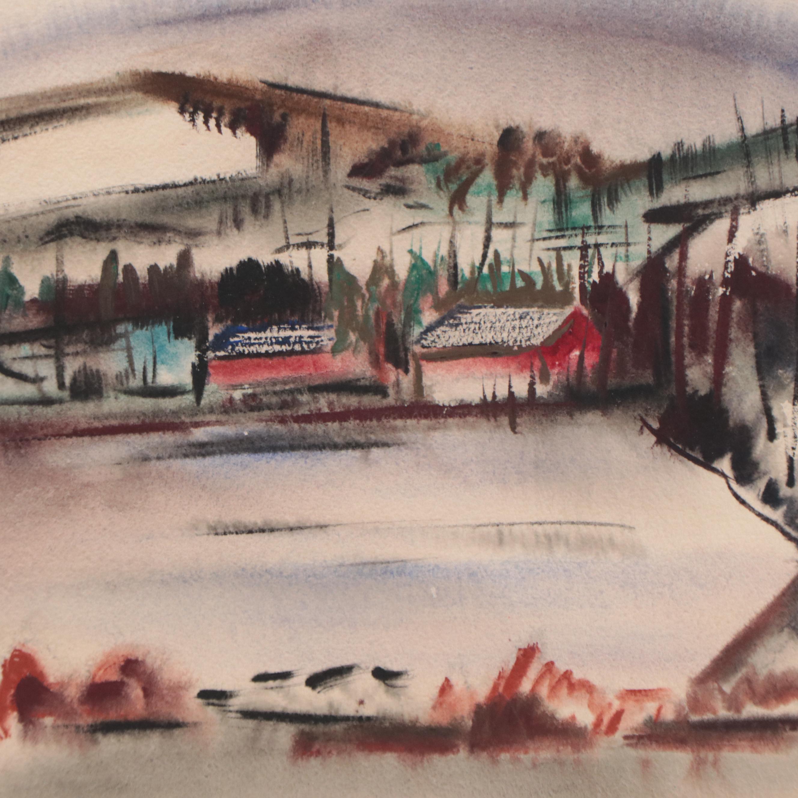 Yngve H. Olsen Landscape Watercolor Painting, Mid-20th Century | EBTH