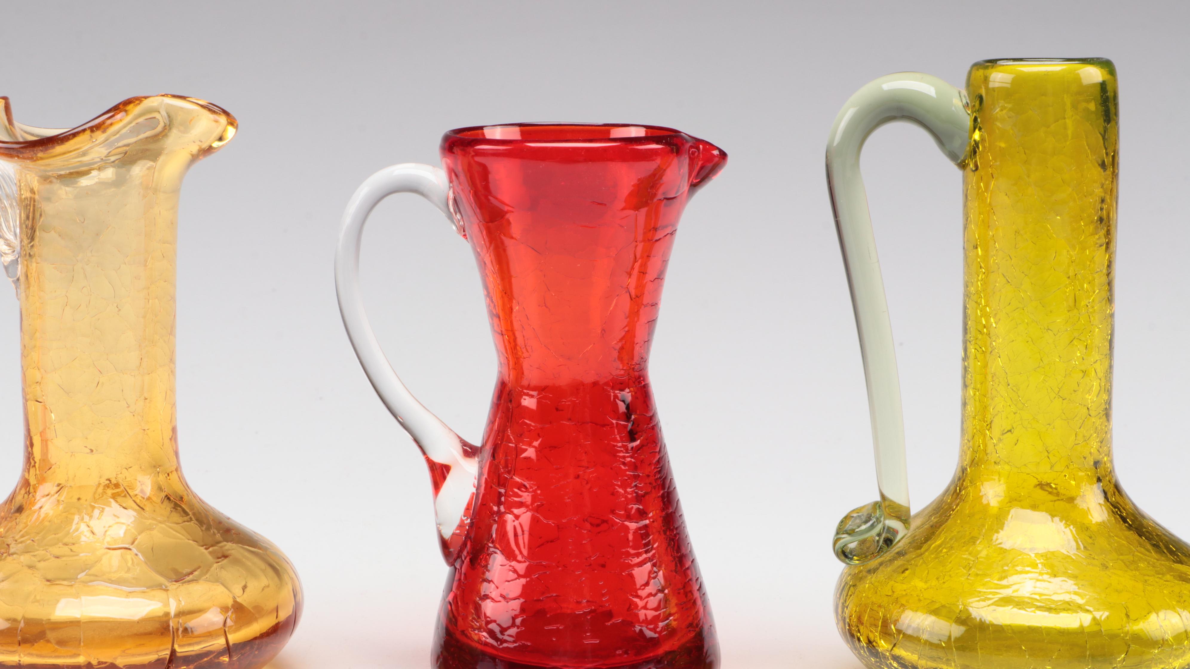 Crackle Colored Glass Pitchers, Mid to Late 20th Century | EBTH