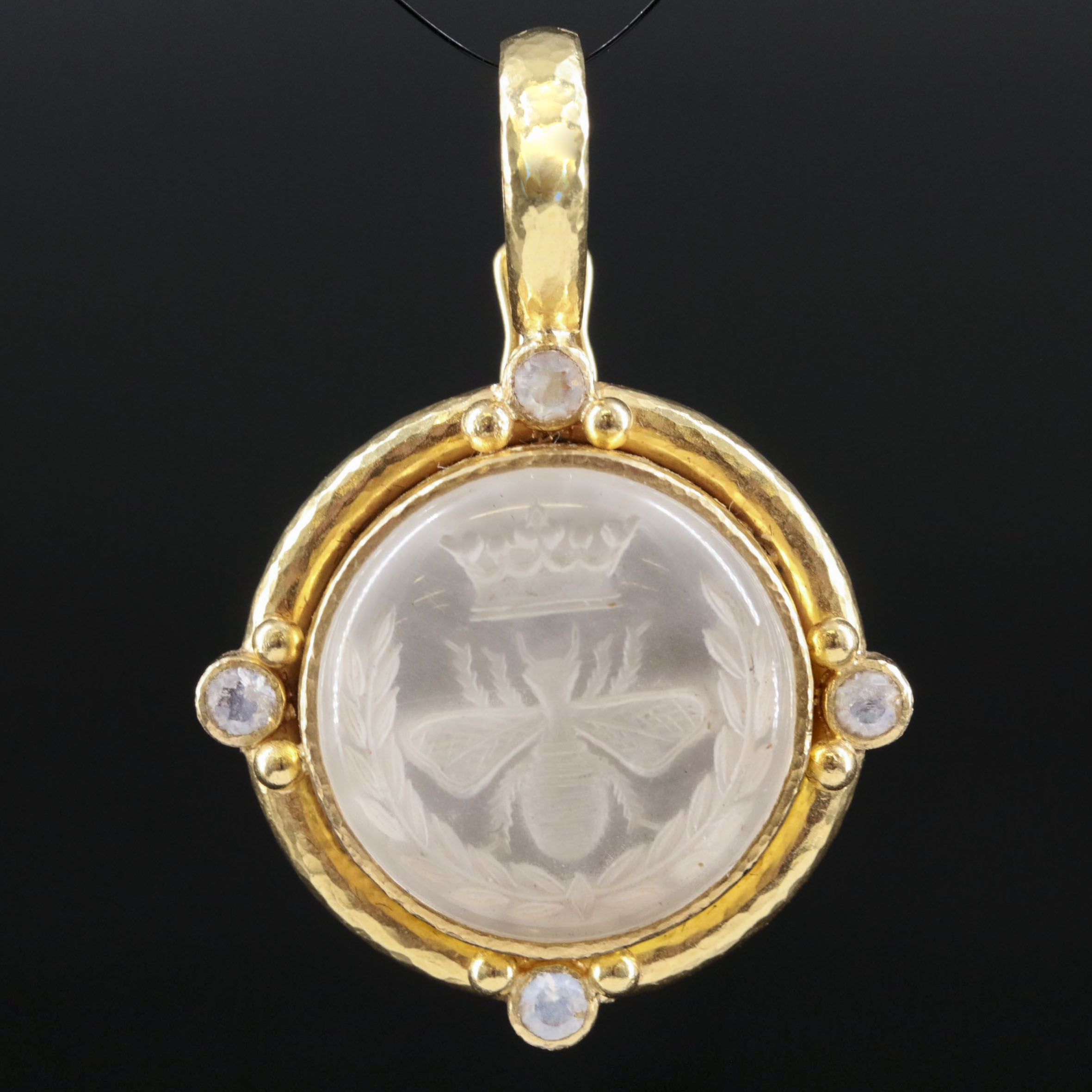 Elizabeth Locke "Queen Bee" 19K Rock Crystal Intaglio and Moonstone ...