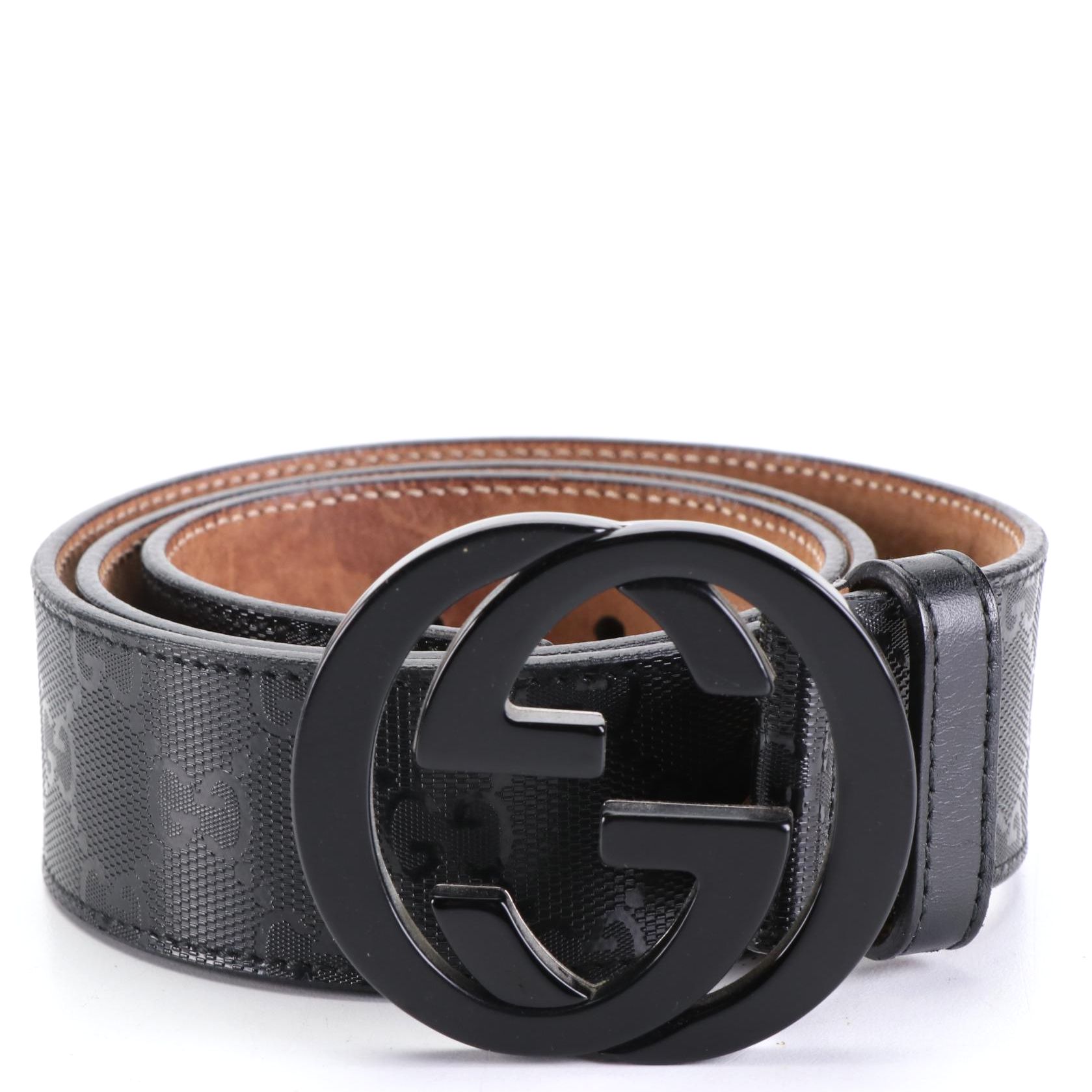 Men's Gucci Black GG Imprime Leather Belt with Interlocking G Buckle | EBTH