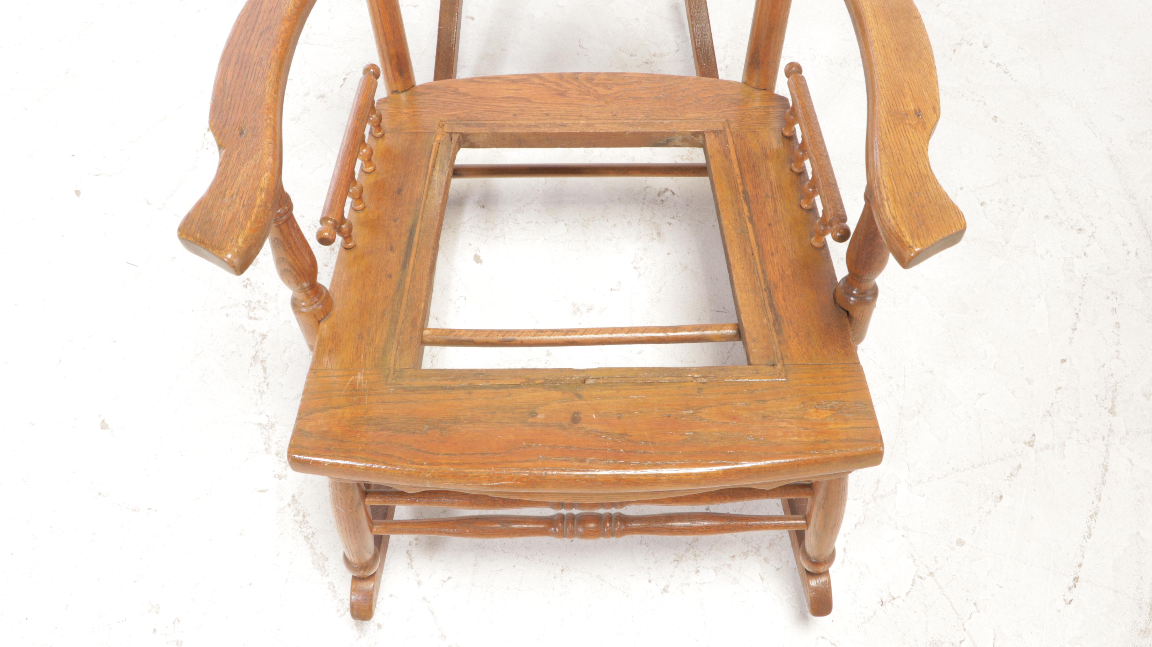 Late Victorian Oak Pressed-Back Rocker Plus Side Table, circa 1900 | EBTH