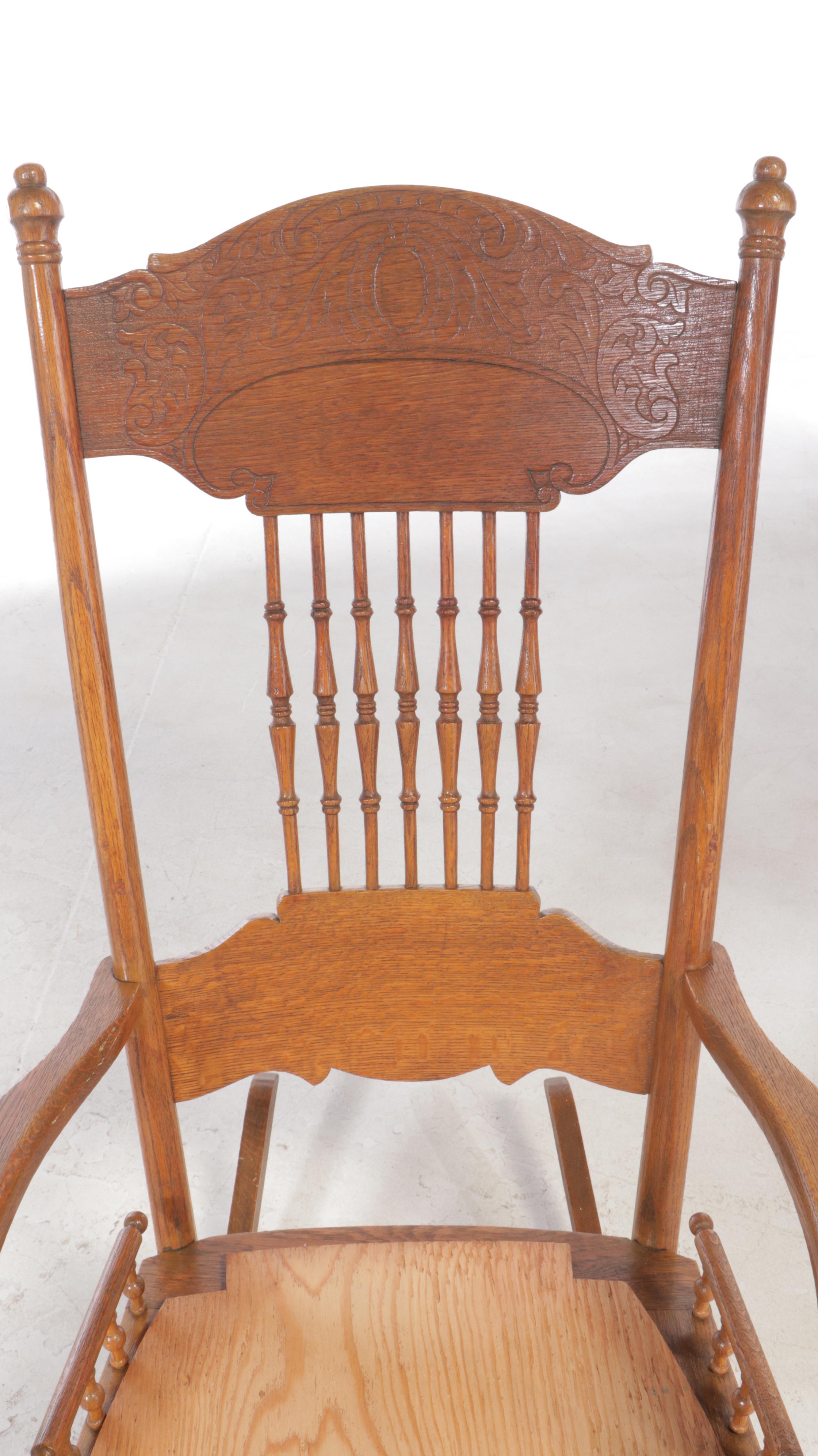 Late Victorian Oak Pressed-Back Rocker Plus Side Table, circa 1900 | EBTH