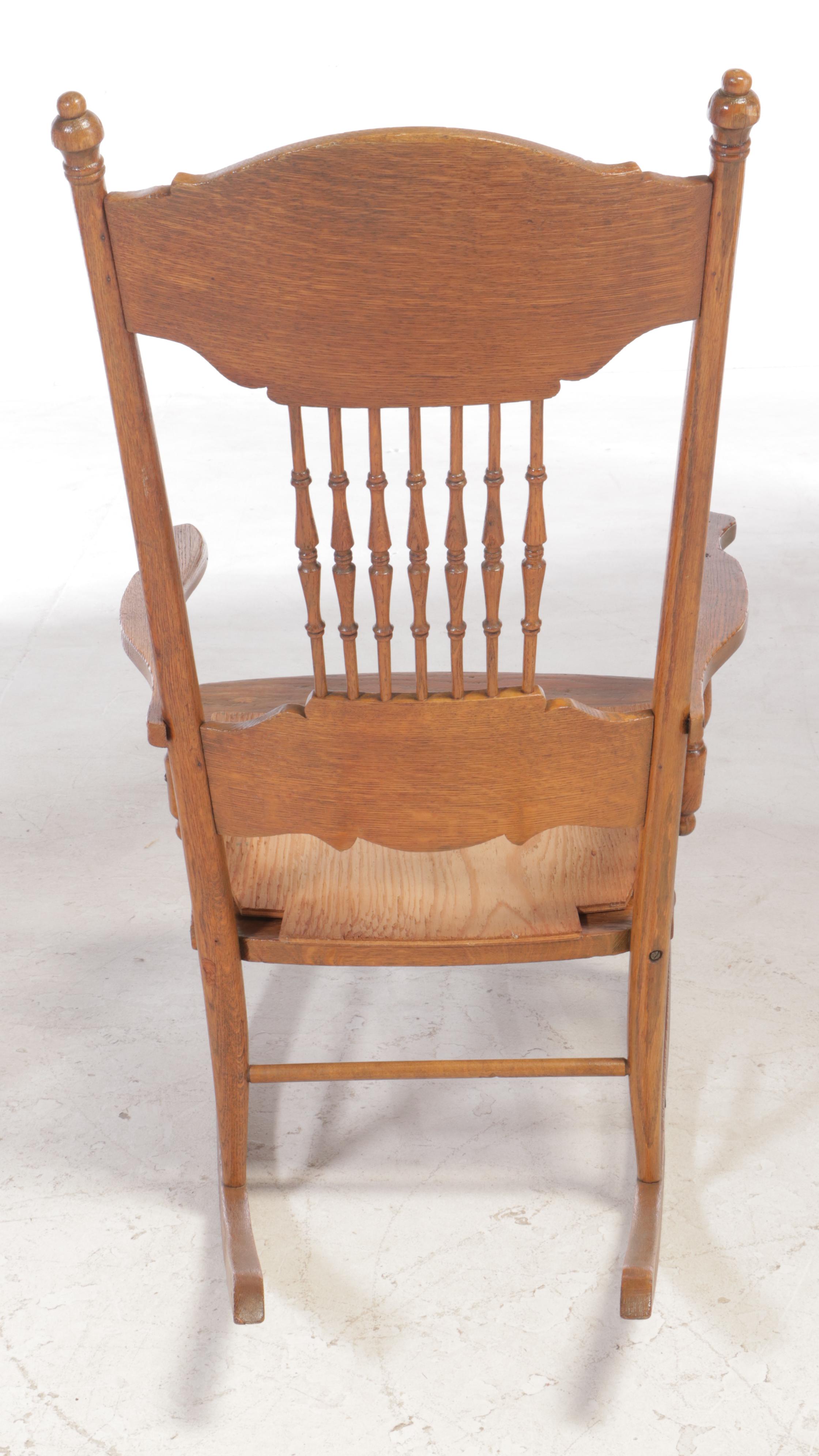 Late Victorian Oak Pressed-Back Rocker Plus Side Table, circa 1900 | EBTH