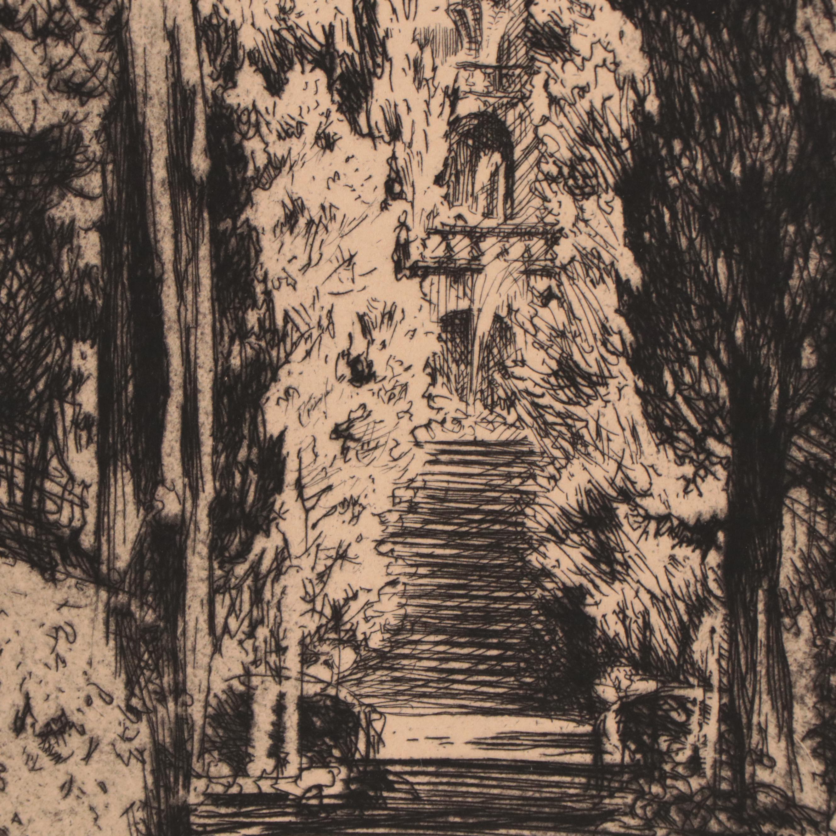 Eduard Winkler Etching "Villa d'Este, Tivoli," Mid-20th Century | EBTH