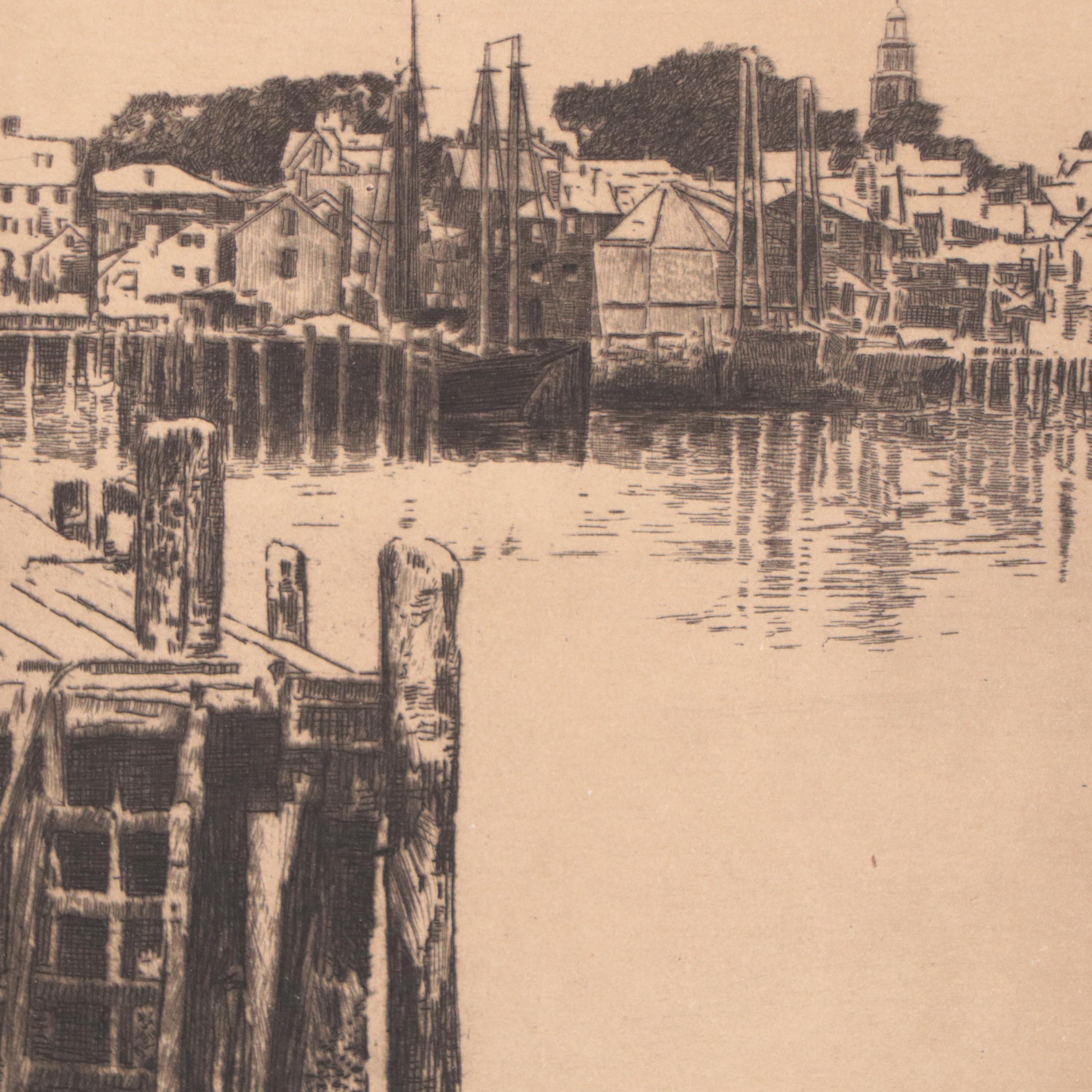 George W. Harvey Etching "Harbor Cove, Gloucester, Mass." Circa 1925 | EBTH