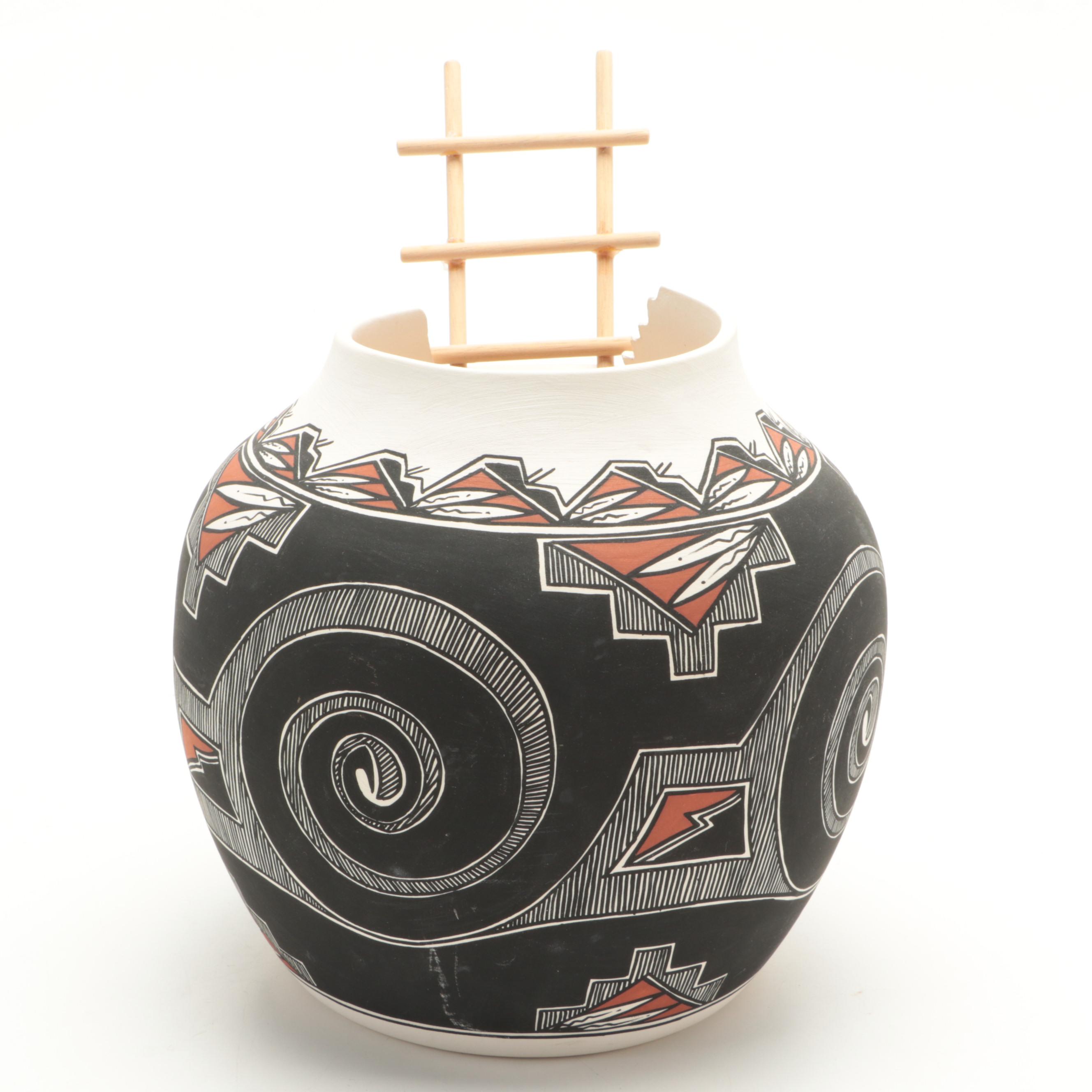 Marie Vallo Signed Acoma Pueblo Tularosa Spiral Polychrome on White ...