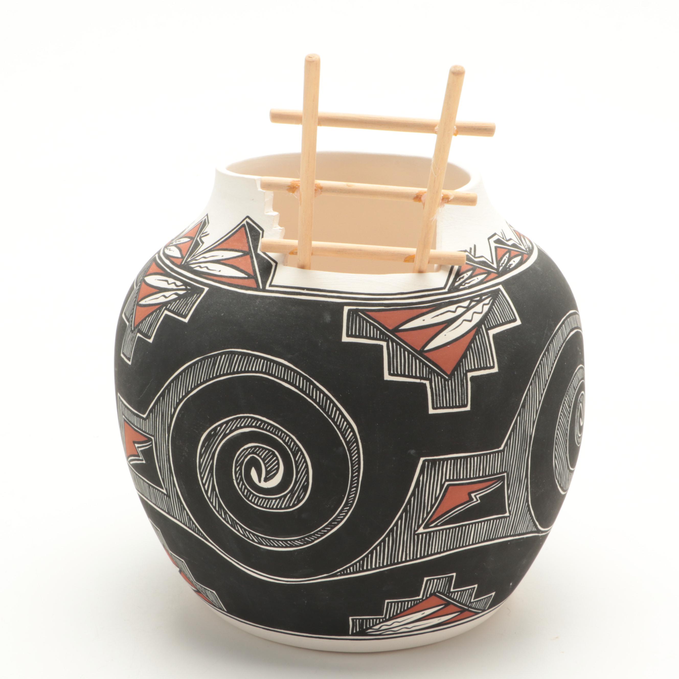 Marie Vallo Signed Acoma Pueblo Tularosa Spiral Polychrome on White ...