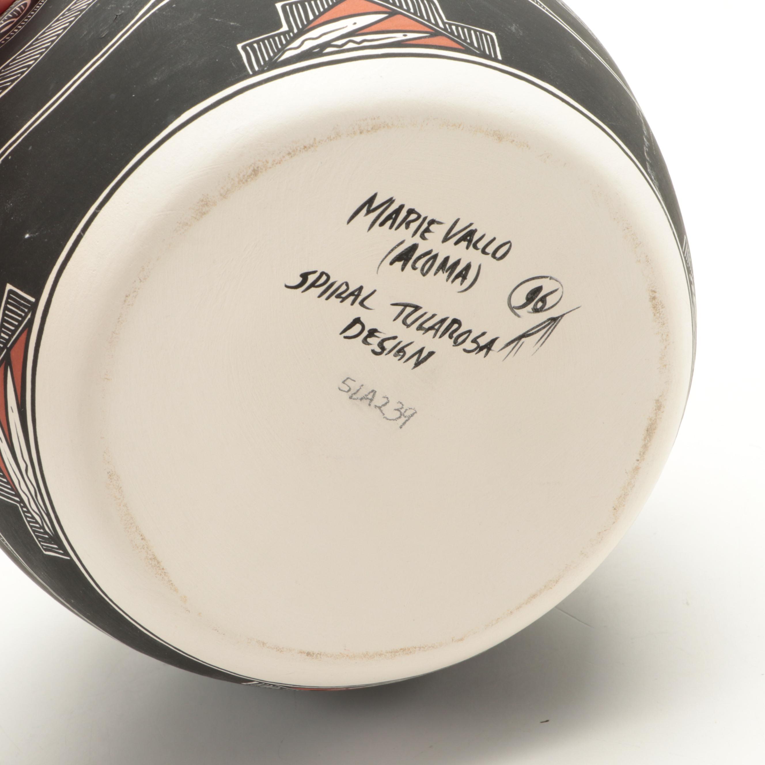 Marie Vallo Signed Acoma Pueblo Tularosa Spiral Polychrome on White ...