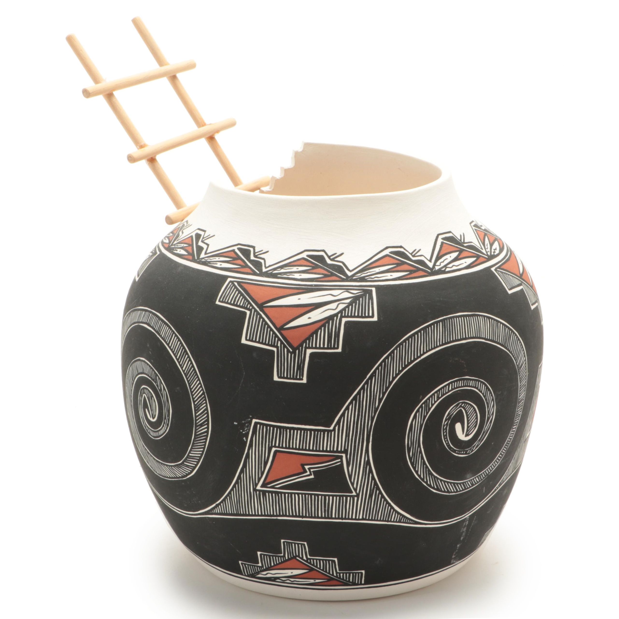 Marie Vallo Signed Acoma Pueblo Tularosa Spiral Polychrome on White ...