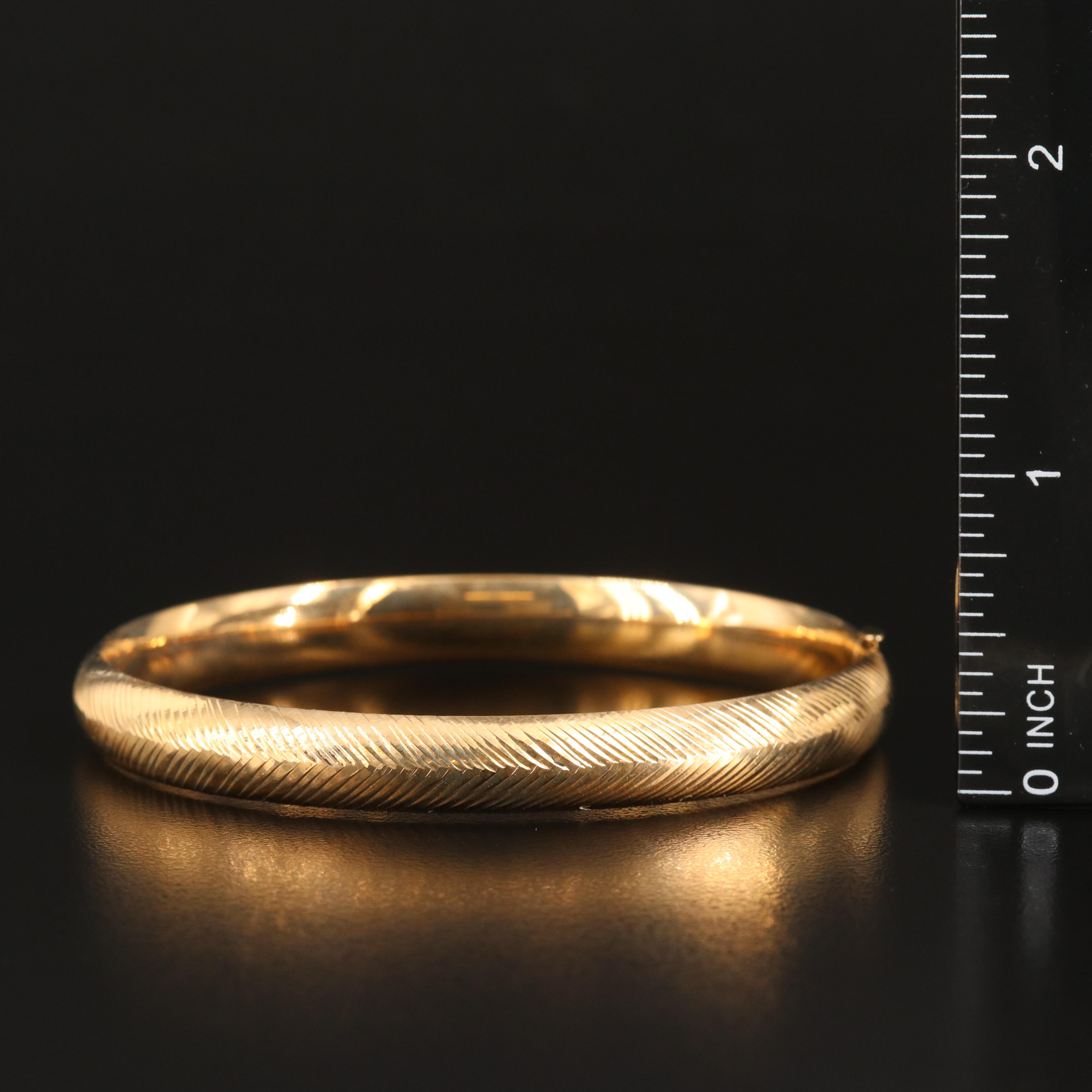 14K Hinged Bangle with Diamond Cut Herringbone Pattern | EBTH