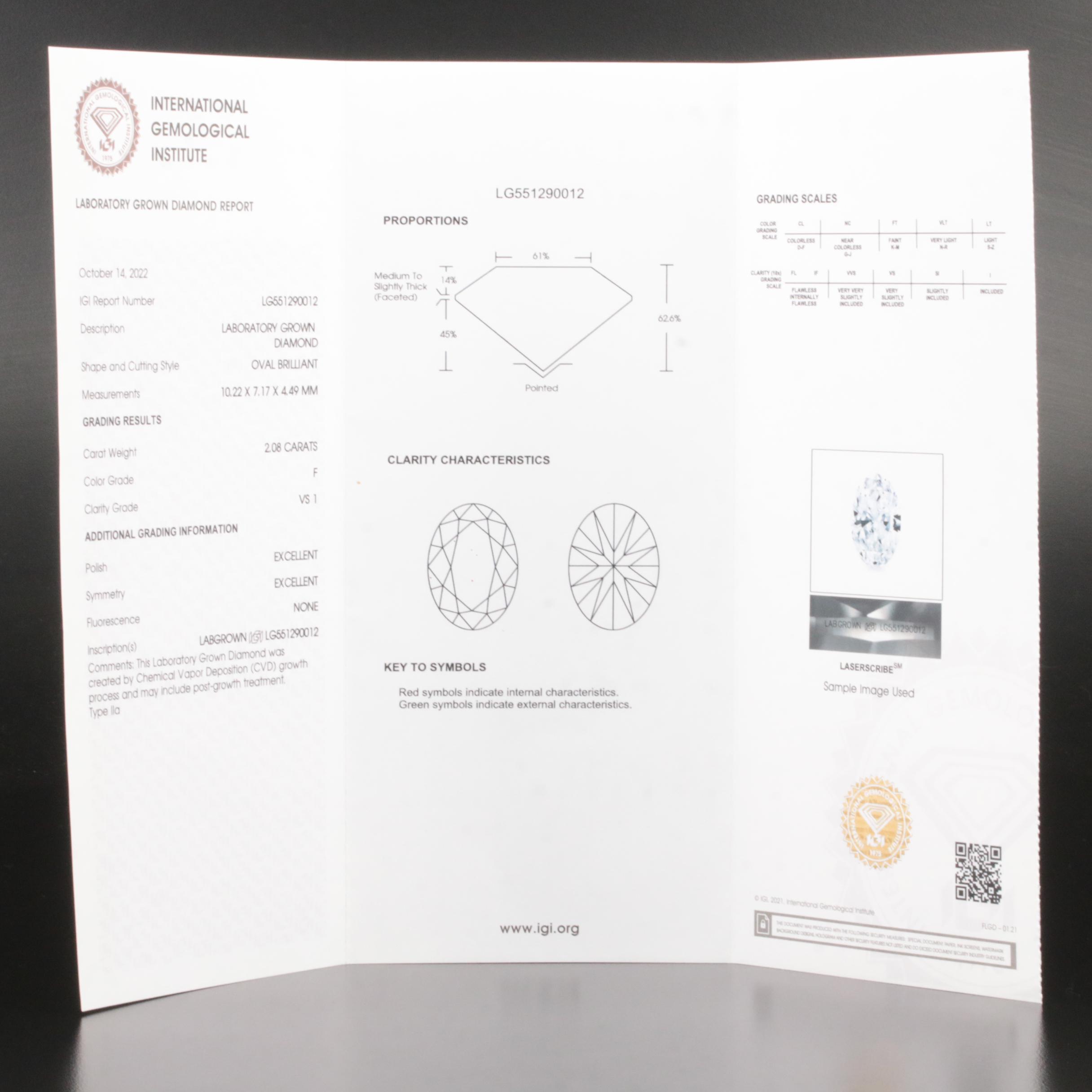 Loose 2.08 CT Lab Grown Diamond with IGI Report | EBTH