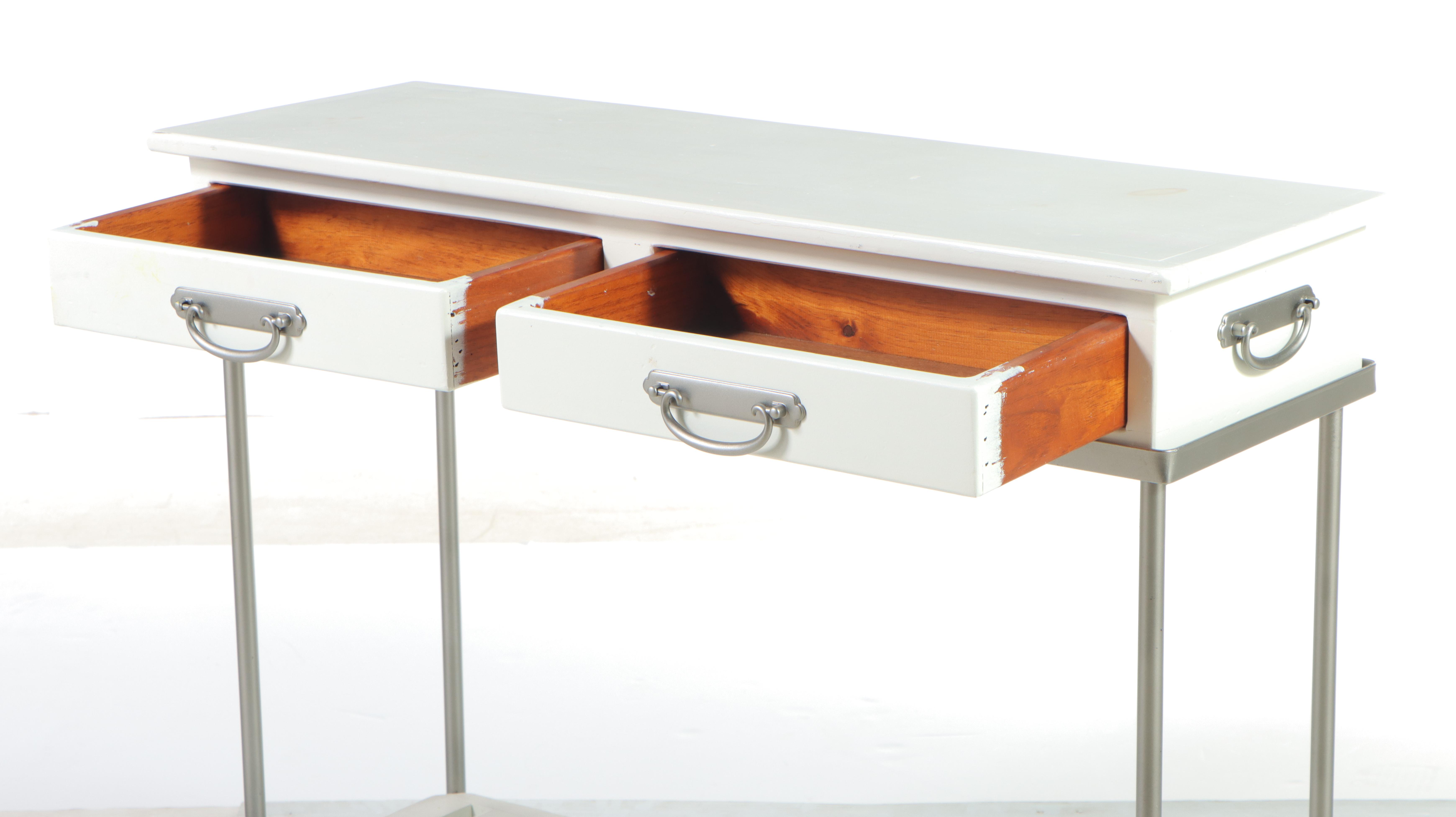 White-Painted Pine and Metal Two-Tier Console Table | EBTH