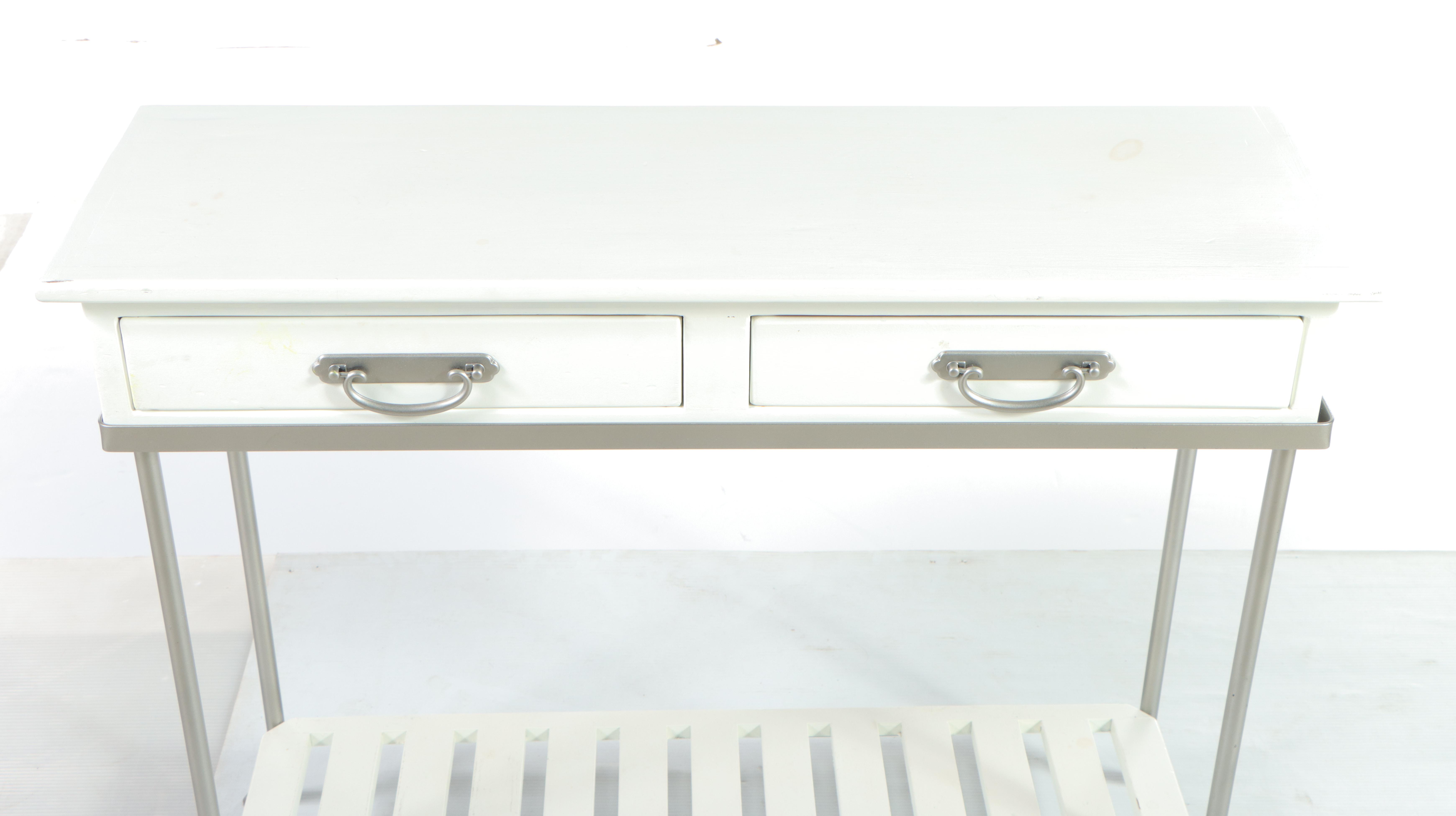 White-Painted Pine and Metal Two-Tier Console Table | EBTH