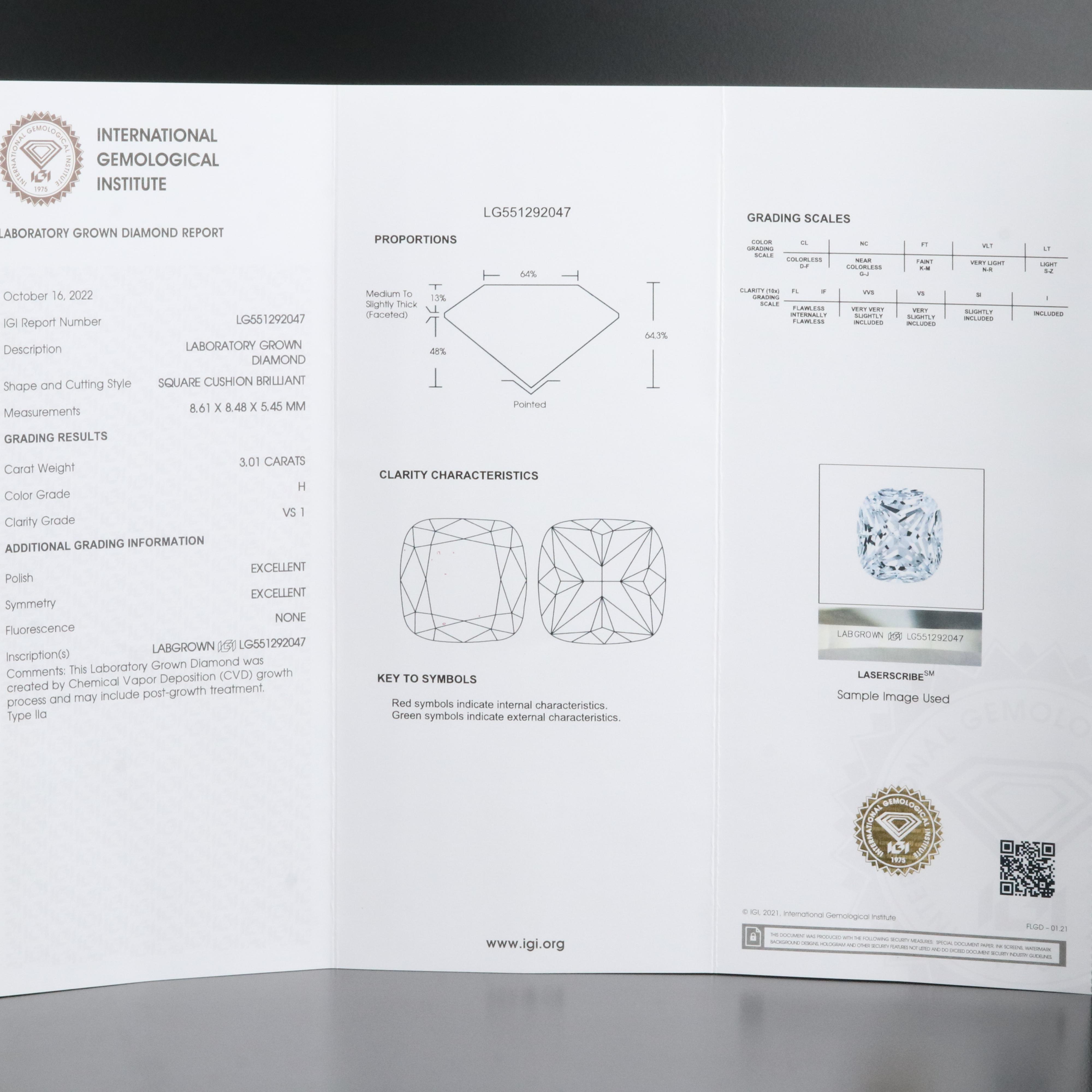 Loose 3.01 CT Lab Grown Diamond with IGI Report | EBTH