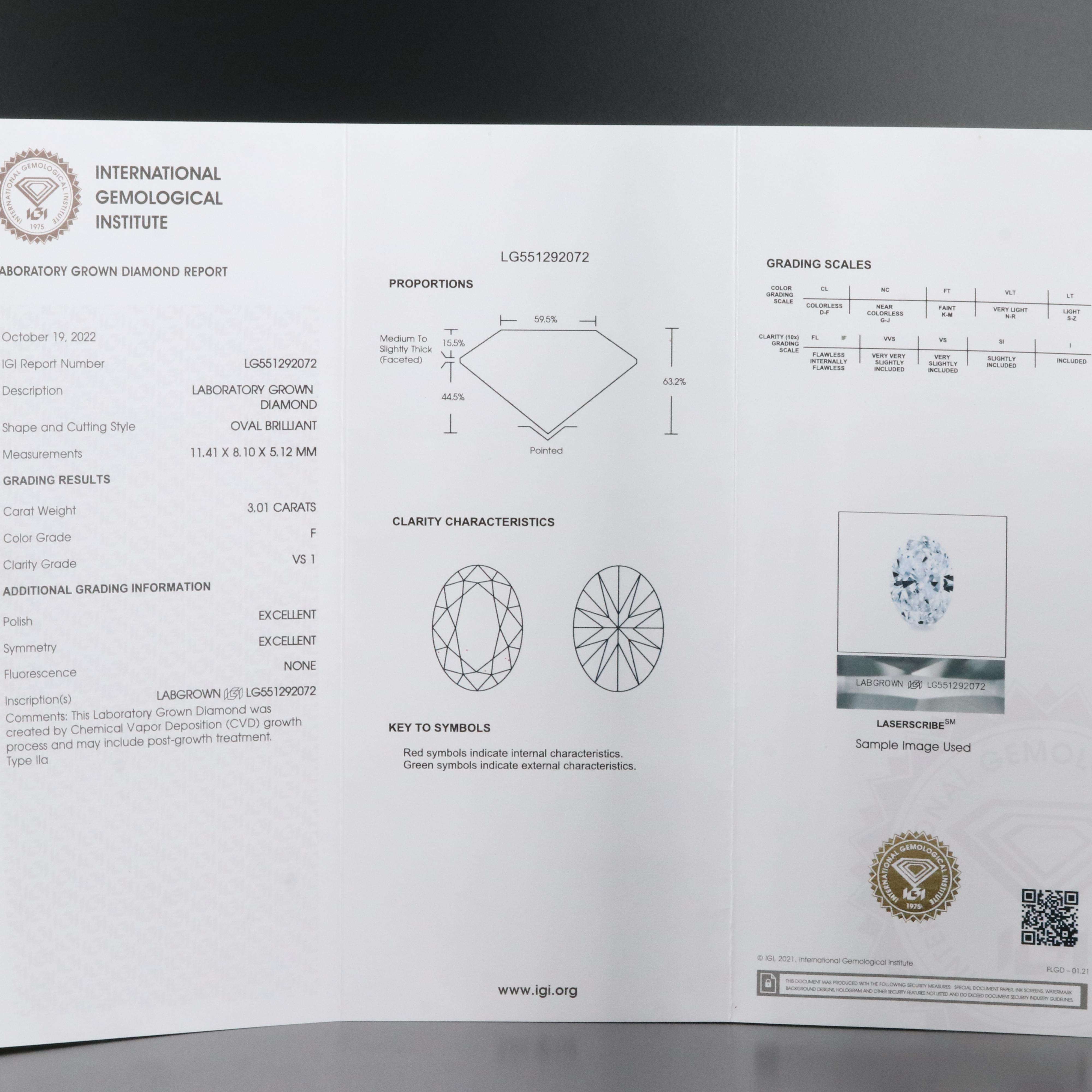 Loose 3.01 CT Lab Grown Diamond with IGI Report | EBTH