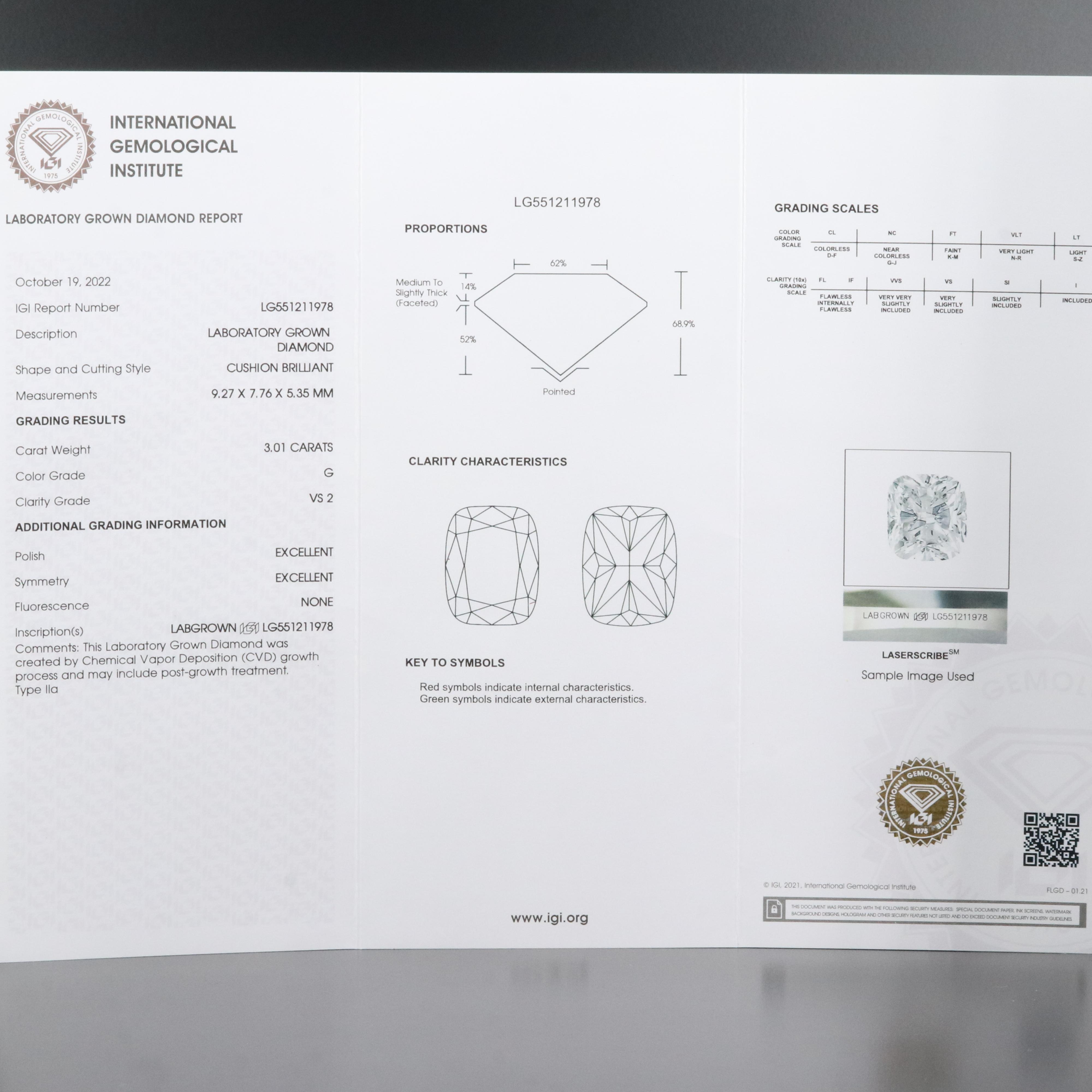 Loose 3.01 CT Lab Grown Diamond with IGI Report | EBTH