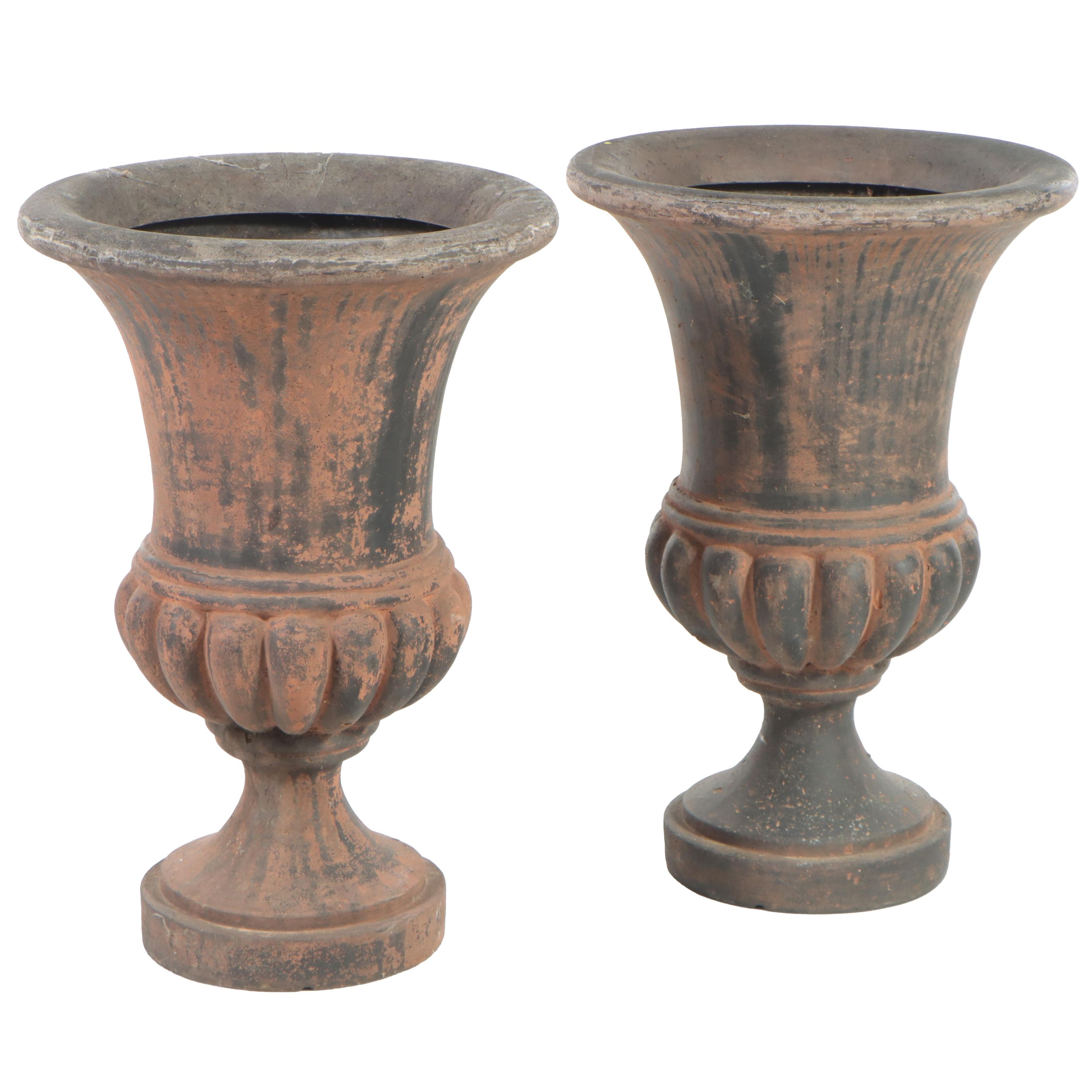 Pair of Peba Neoclassical Style Patinated Composite Garden Urns | EBTH