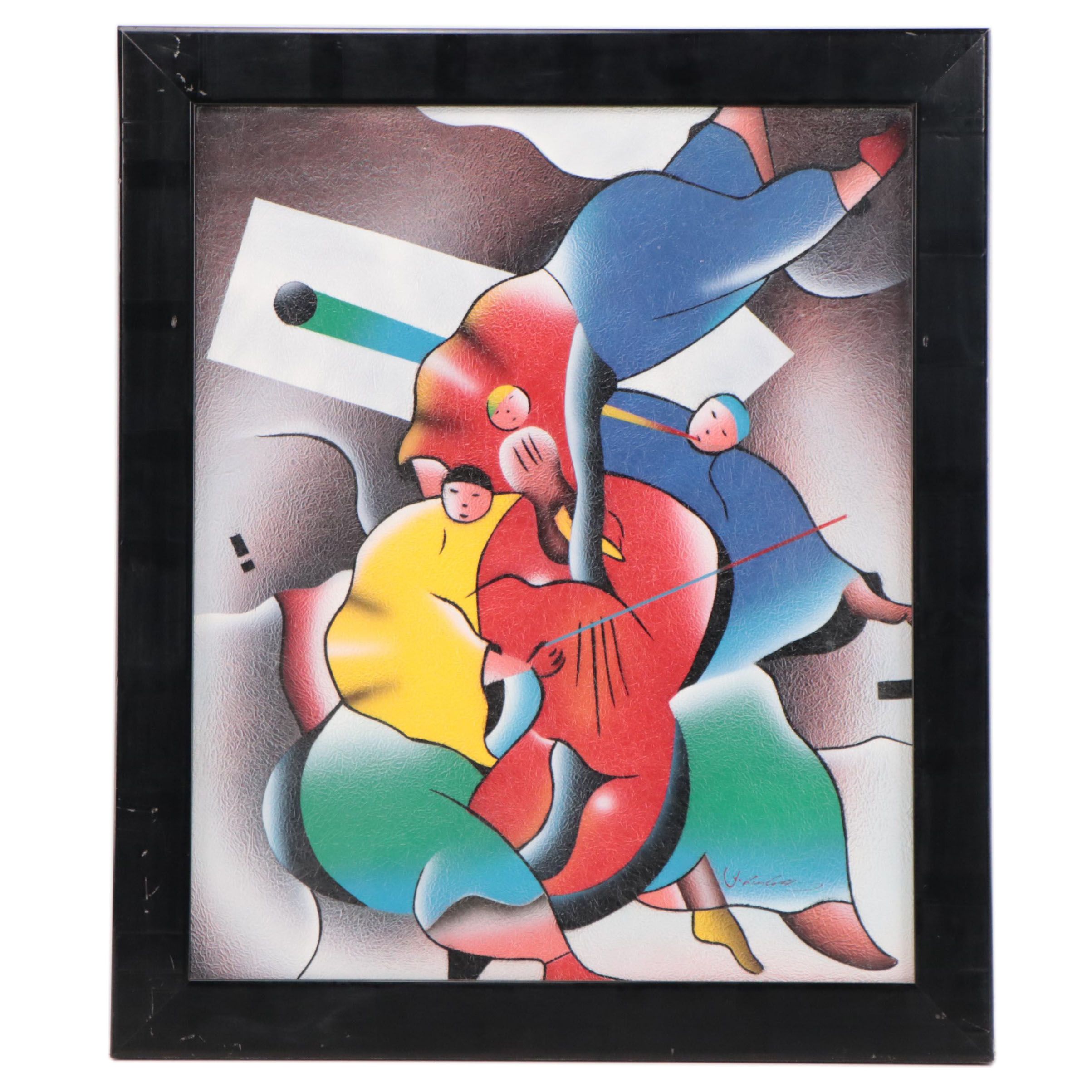 J. Kendall Abstract Airbrush Painting of Musicians | EBTH