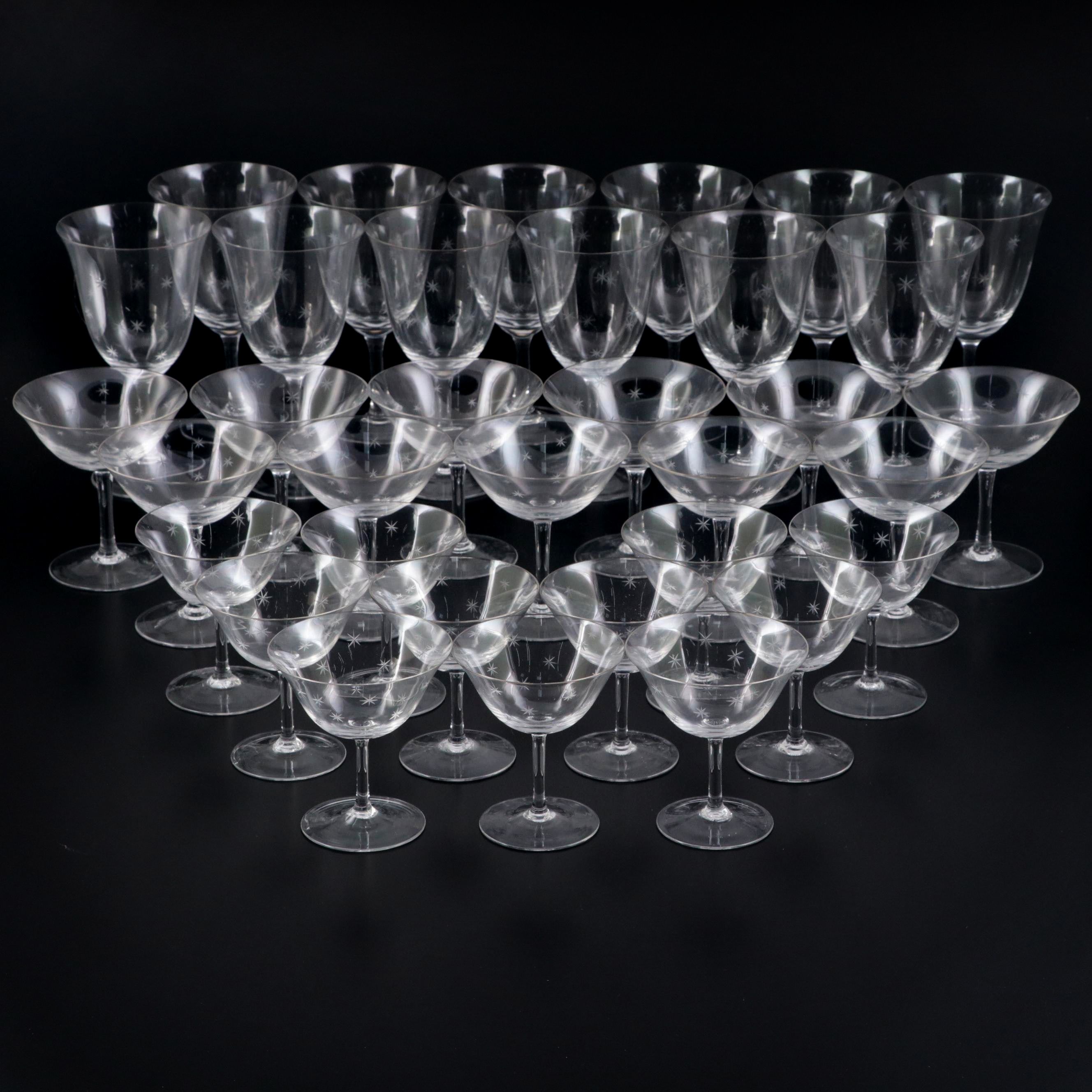 Star Cut Glass Champagne Coupes and Stemware, Mid to Late 20th C. | EBTH