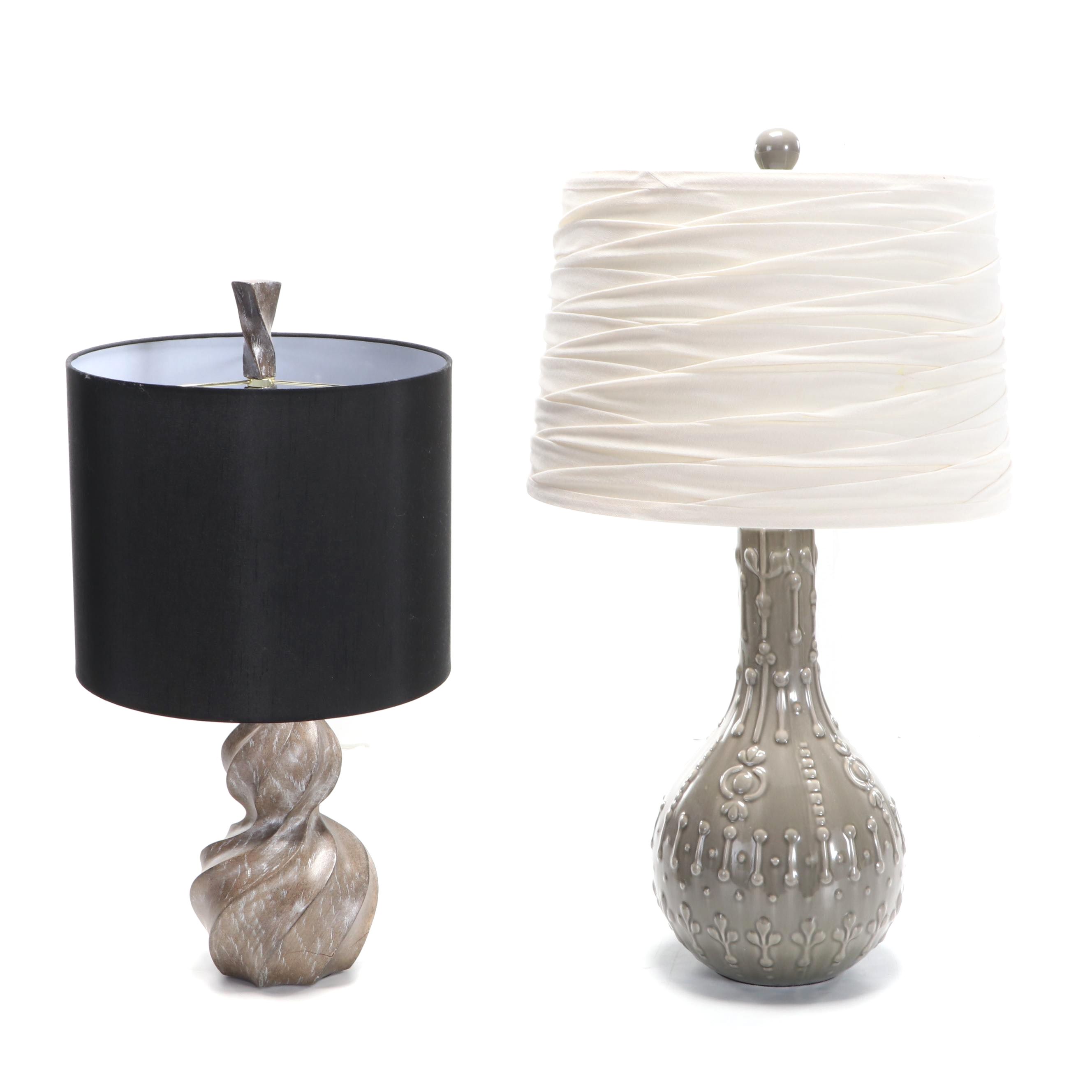Contemporary Ceramic and Resin Statement Table Lamps, One With Ruched ...