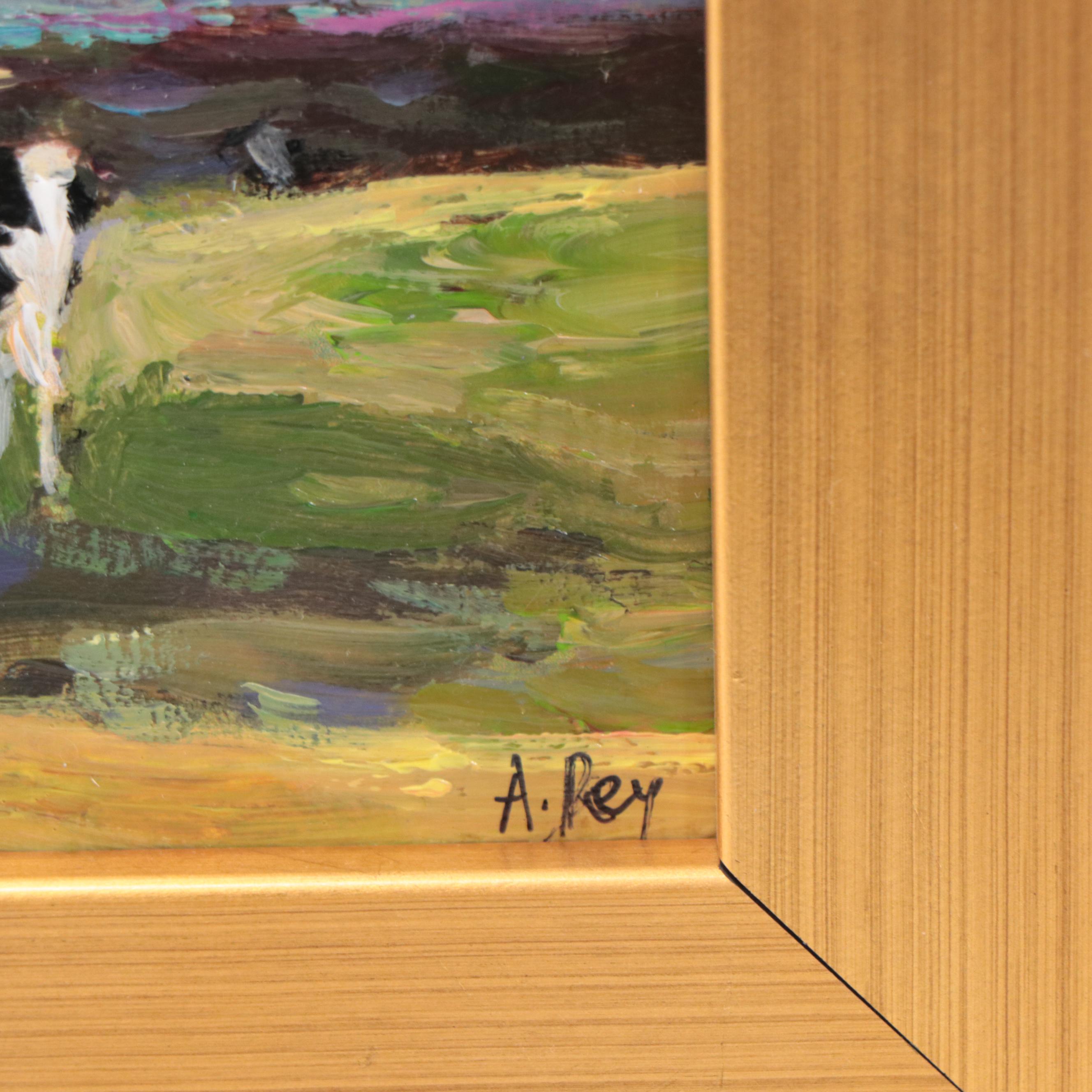 Agnes Rey Oil Painting of Cows In Landscape, 2022 | EBTH