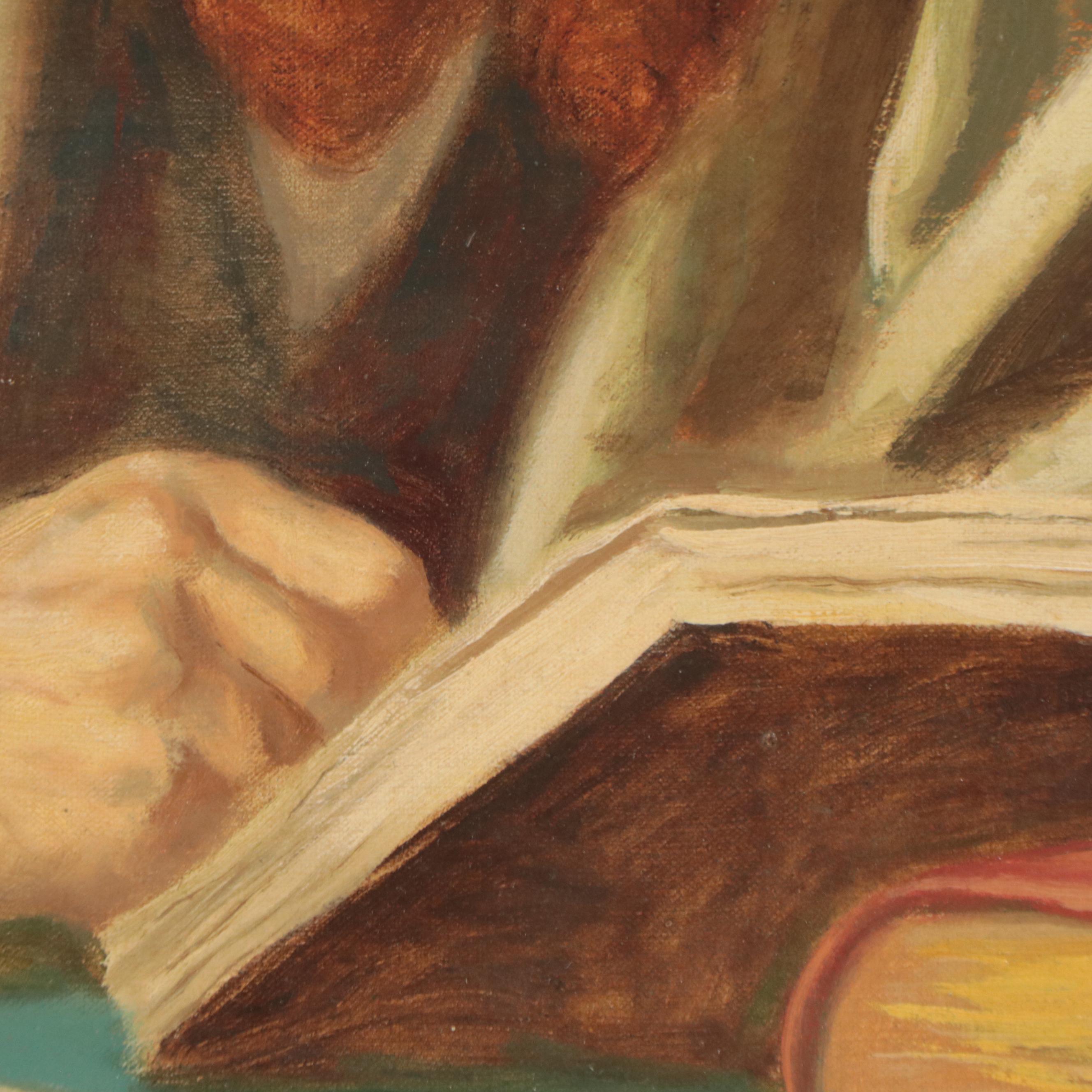 Nandor Brenner Vidai Oil Painting of Rabbi Studying by Candlelight | EBTH