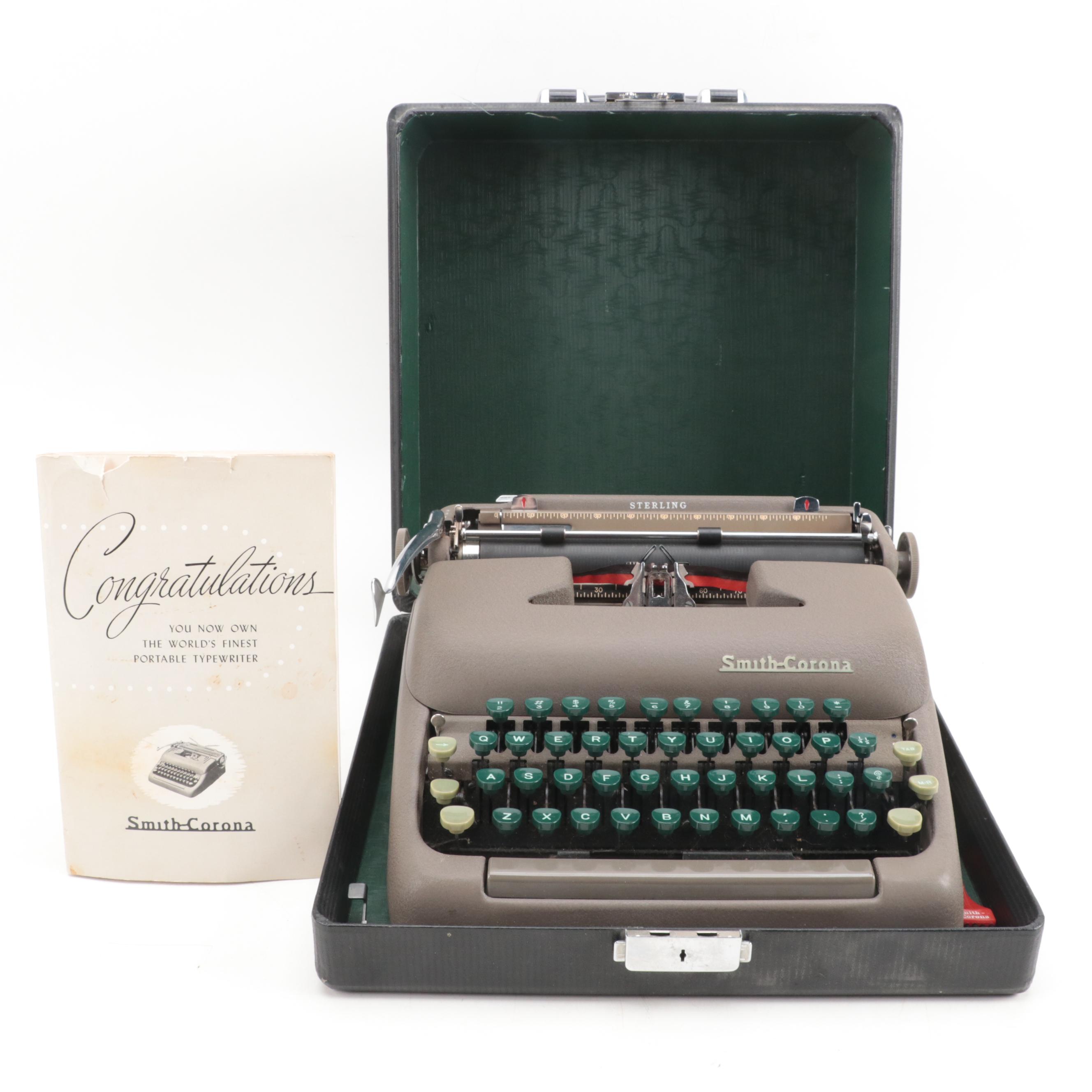 Smith-Corona Sterling Portable Typewriter with Case, Mid-20th Century ...