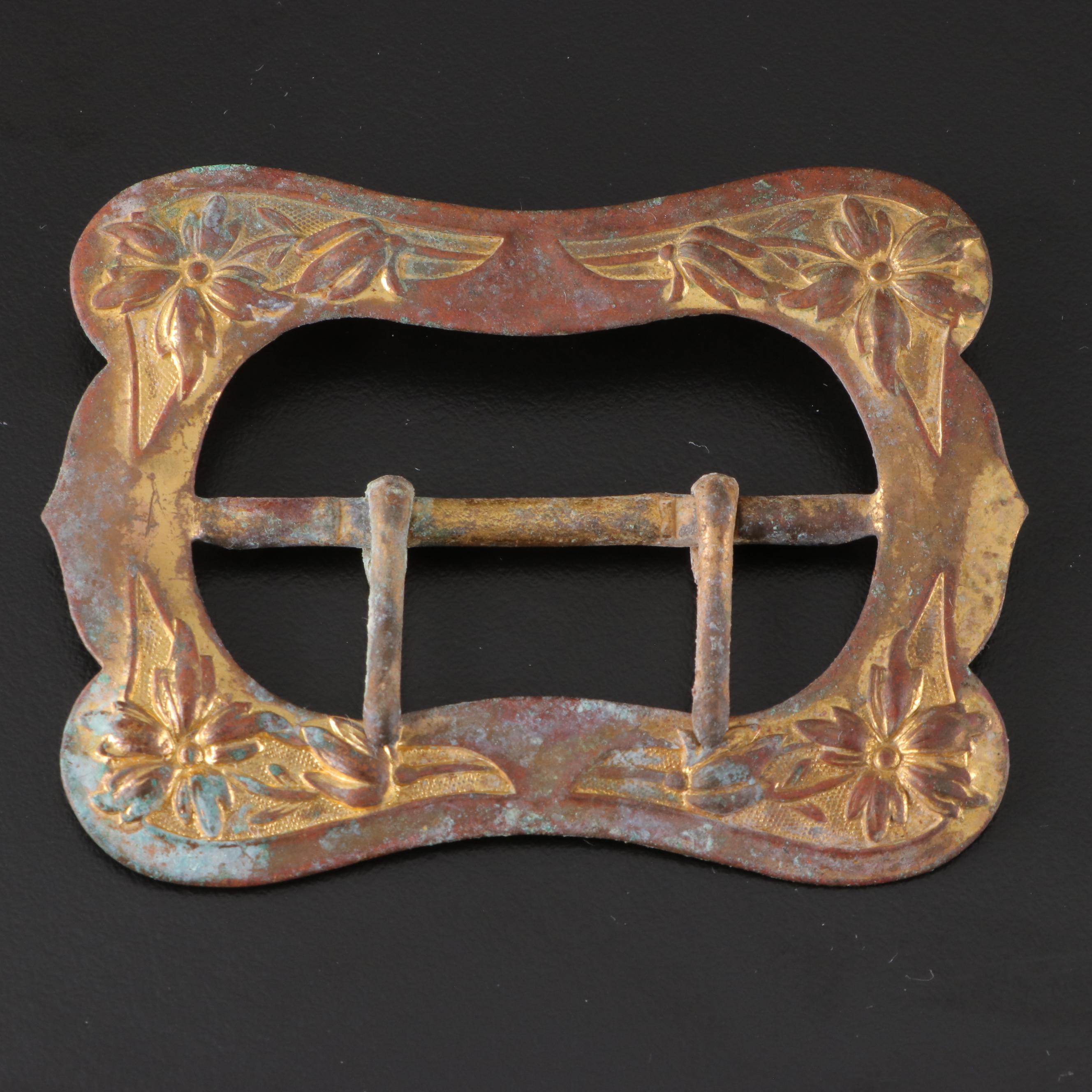 Victorian Era Metal Sash Buckle and Embellished Brooch | EBTH