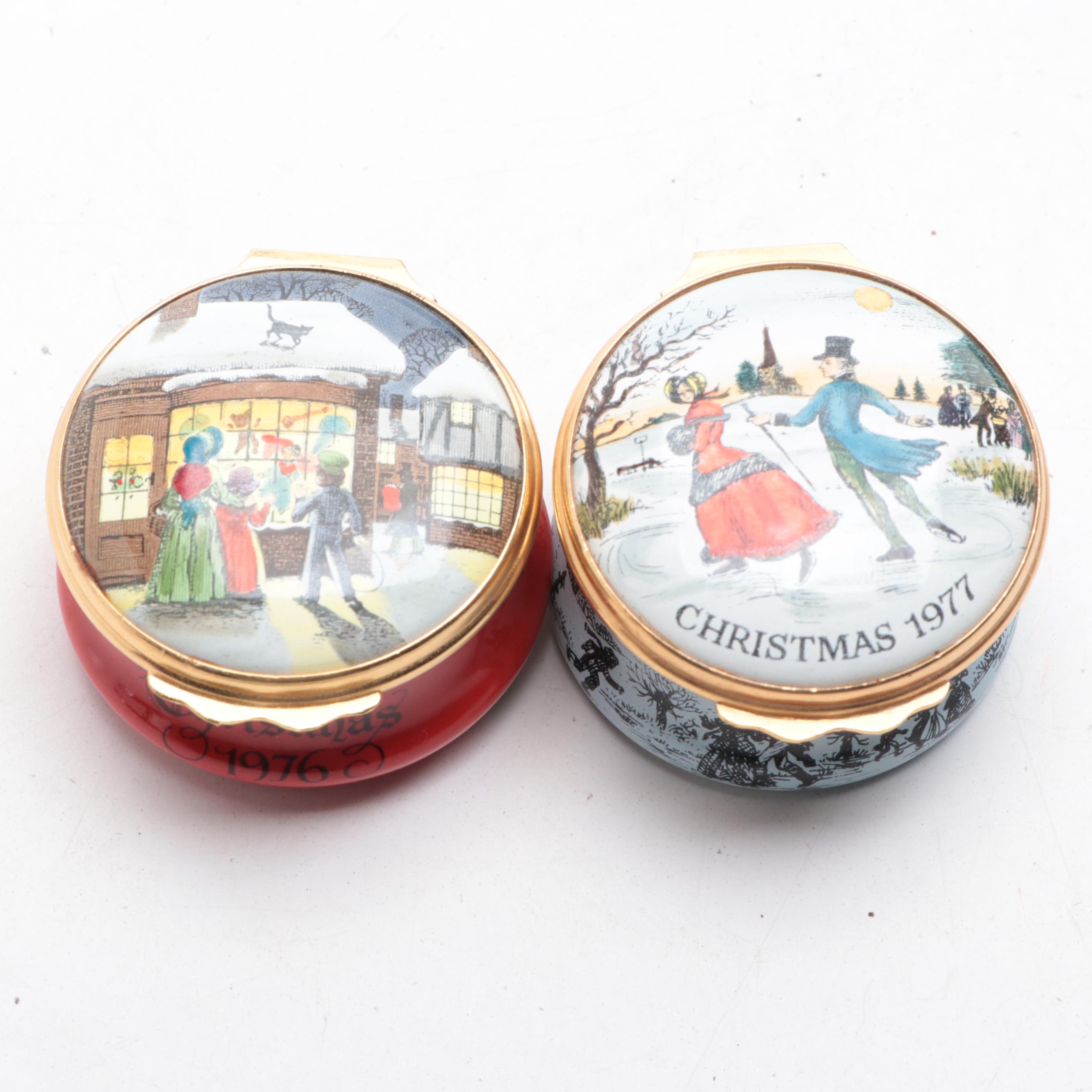 Halcyon Days Bilston and Battersea Christmas Annual Enameled Boxes, 1970s | EBTH