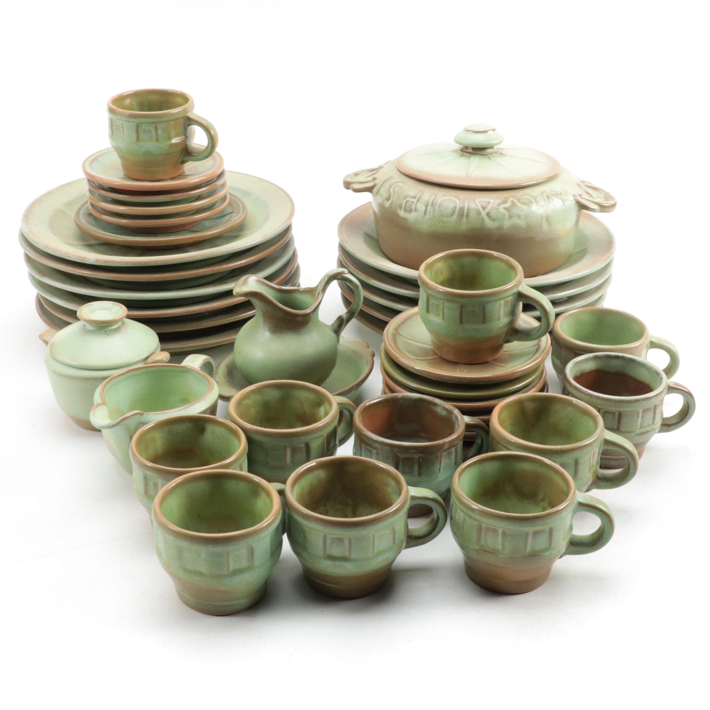 Frankoma Pottery Prairie Green "Wagon Wheel" Dinnerware, Mid to Late ...