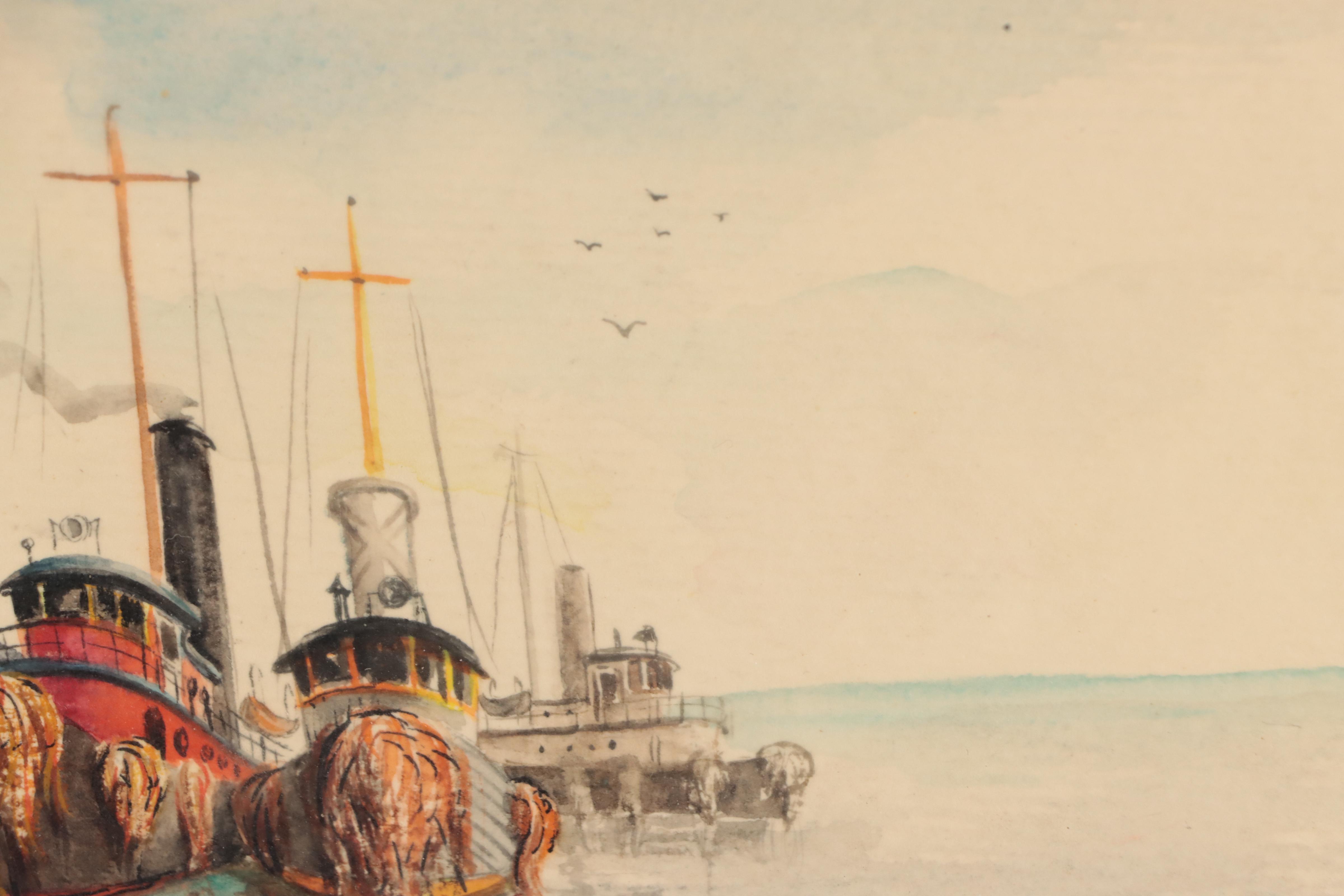 Harbor Scene Watercolor Painting | EBTH