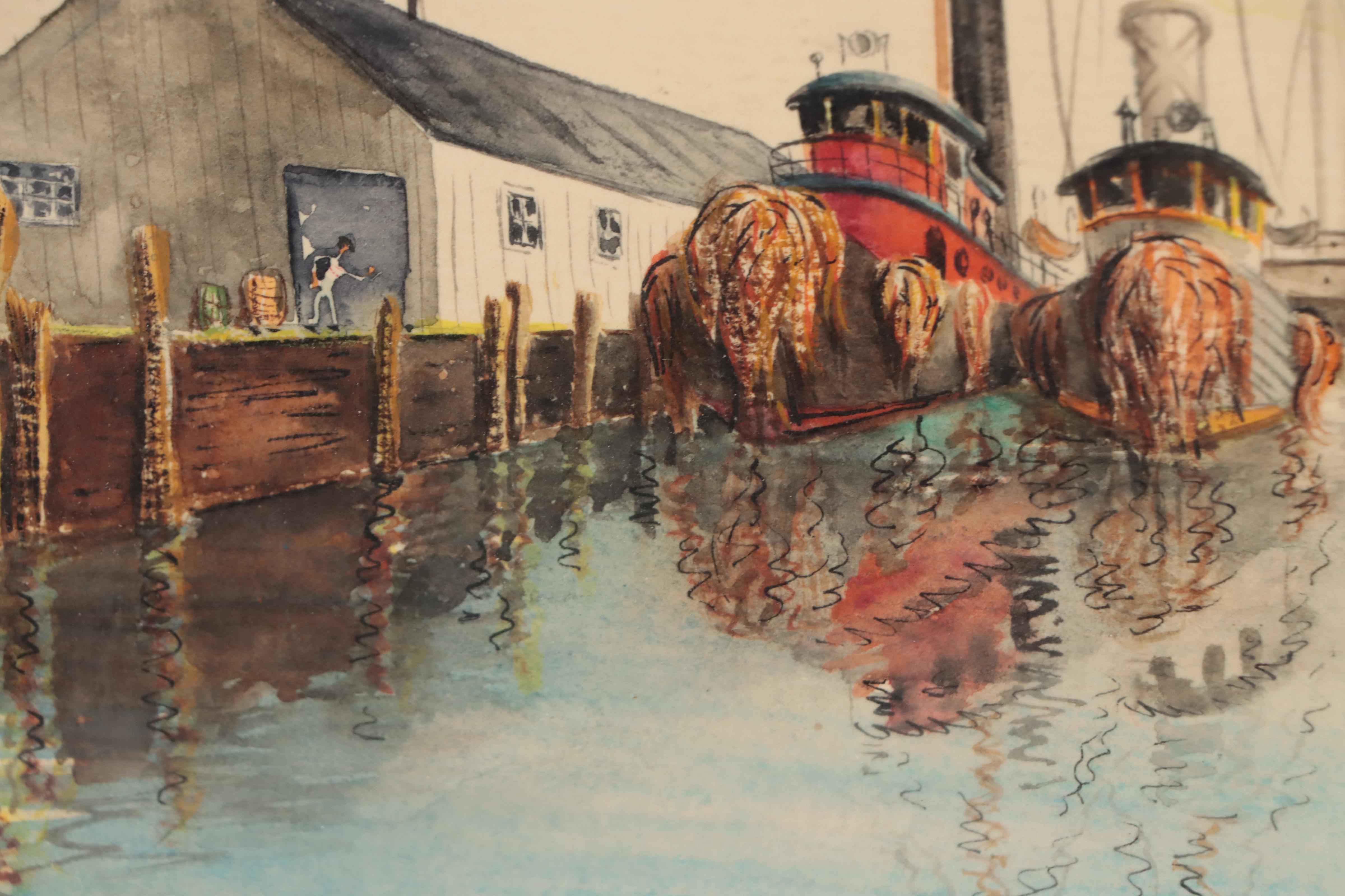 Harbor Scene Watercolor Painting | EBTH