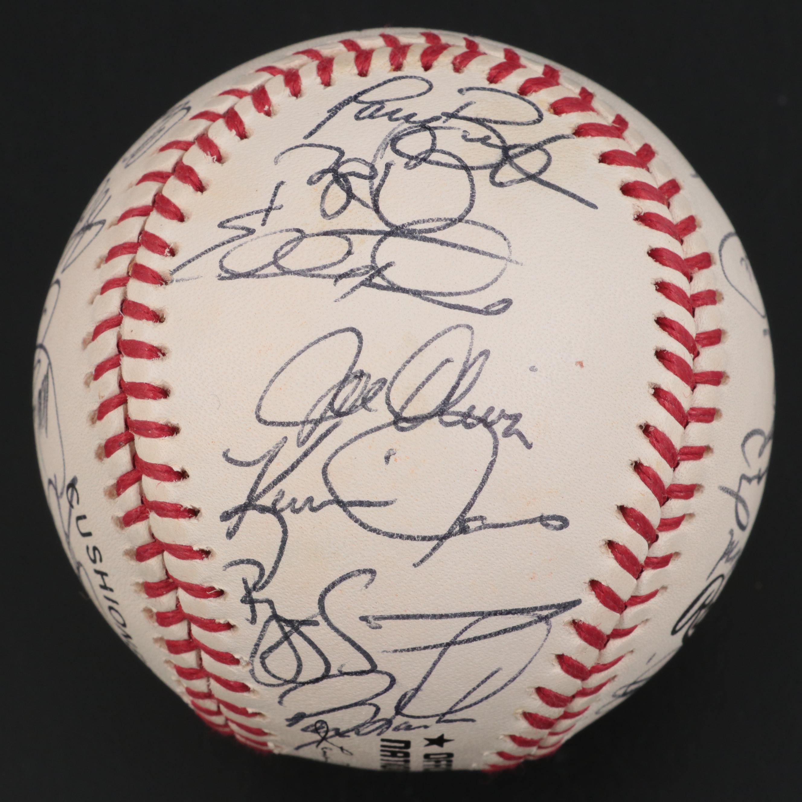 1996 Cincinnati Reds Team Signed Rawlings Baseball with Larkin, Sabo ...