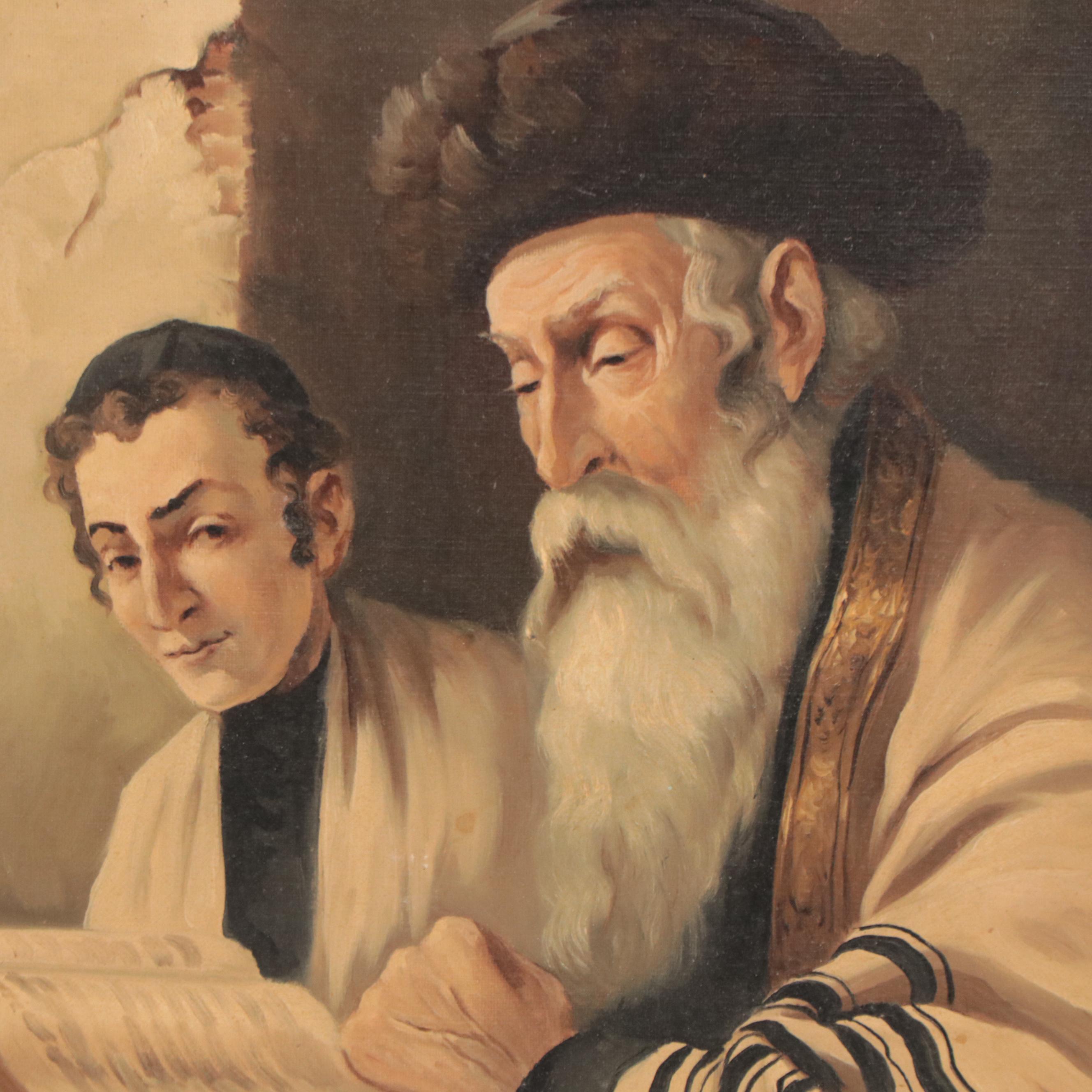 E. Kohner Oil Painting of Rabbi Teaching Boys, Late 20th Century | EBTH