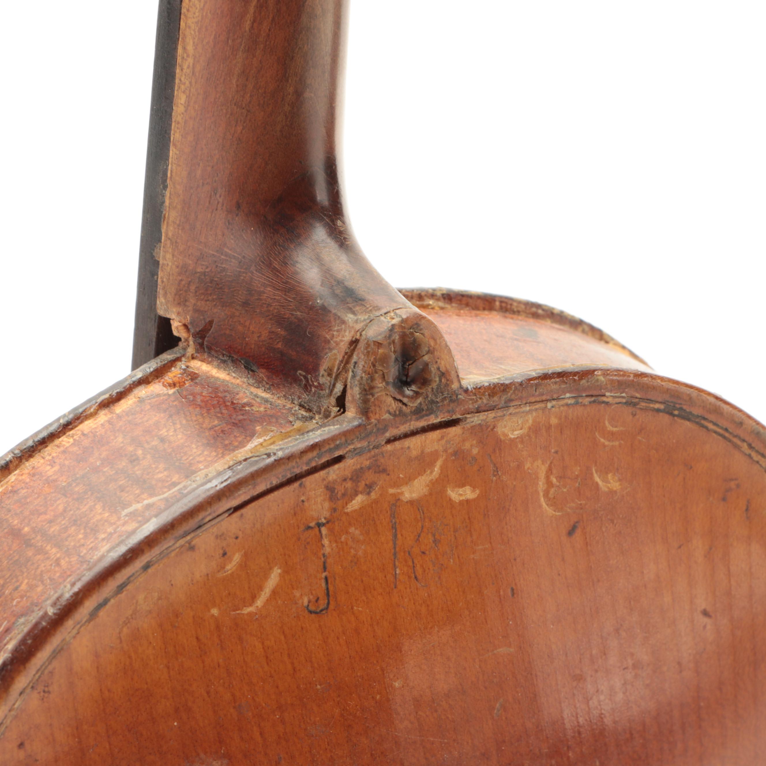 German 4/4 Violin with Carved Lion Head Scroll and Coffin Case, 19th C ...