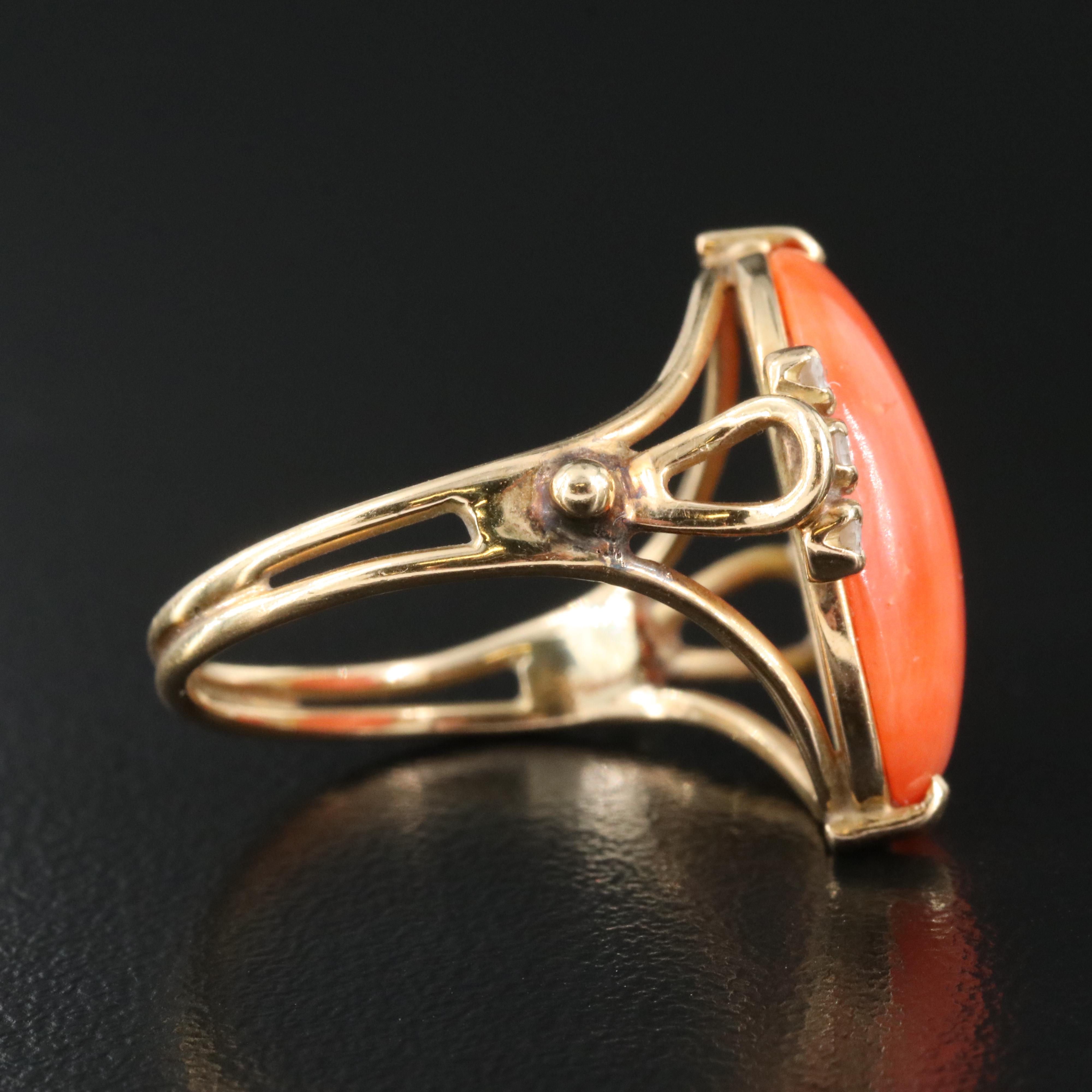 18K Coral and Diamond Ring | EBTH