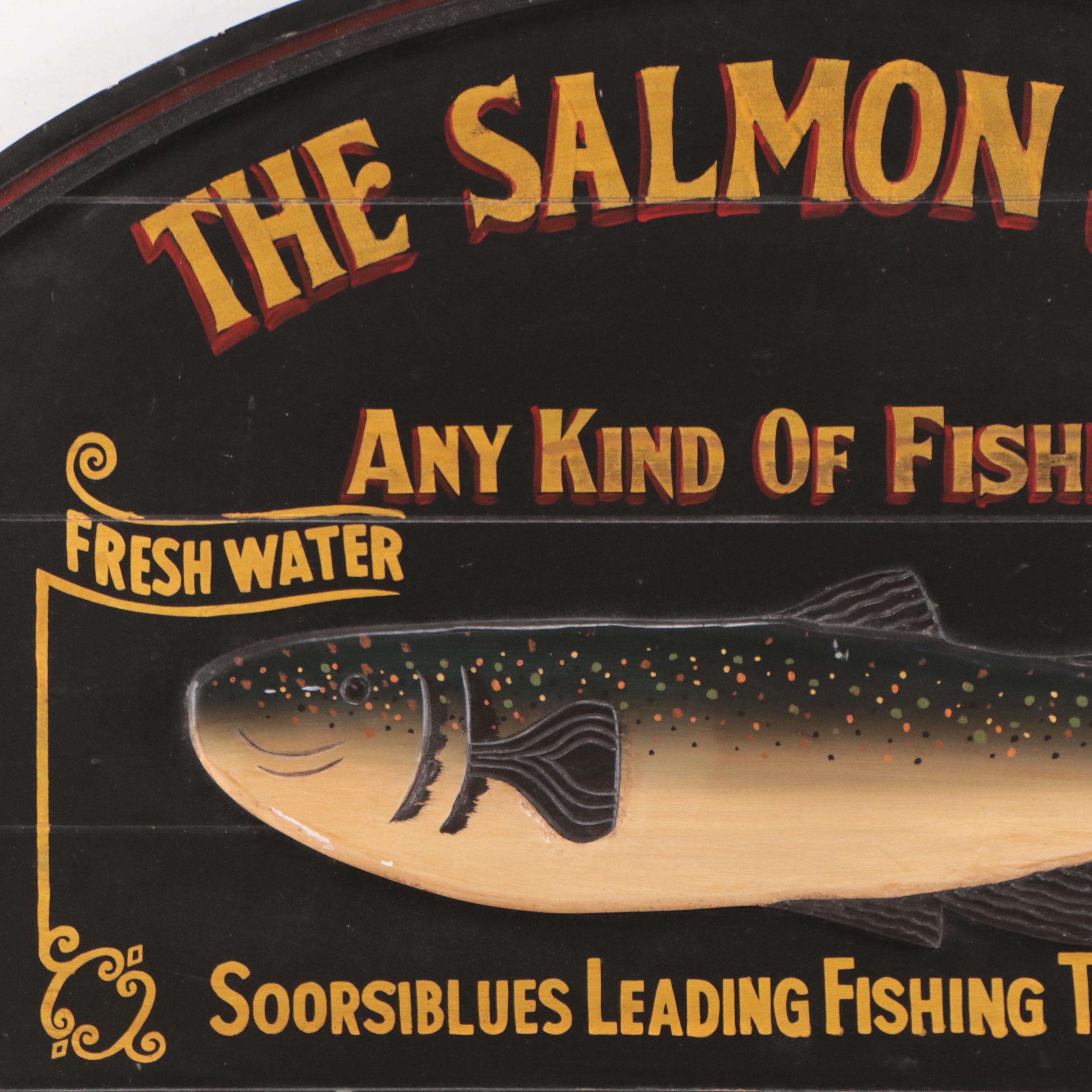 Painted-Wood Fishing Tackle Shop Sign "The Salmon Shop" | EBTH